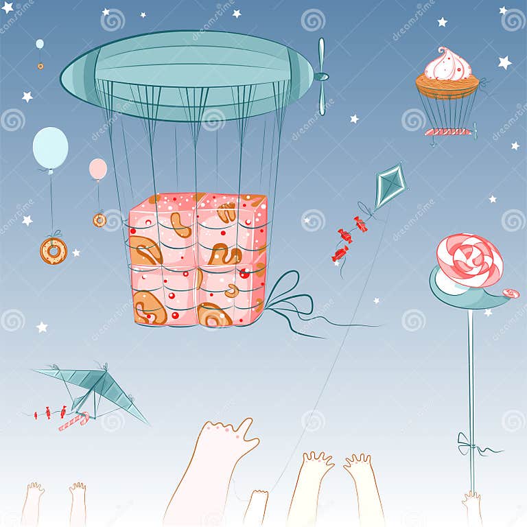 Flying Sweets and Children stock vector. Illustration of balloon - 24264802