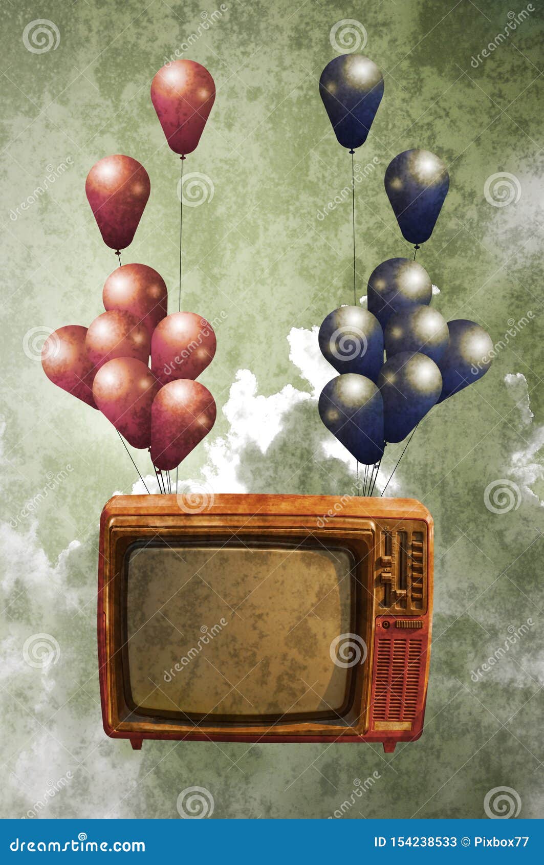 Flying Television in Sky with Vintage Colour Stock Image - Image of ...