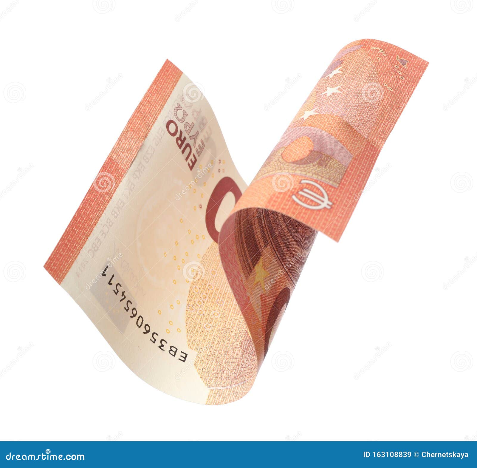 Flying Ten Euro Banknote Isolated on White Stock Image - Image of ...
