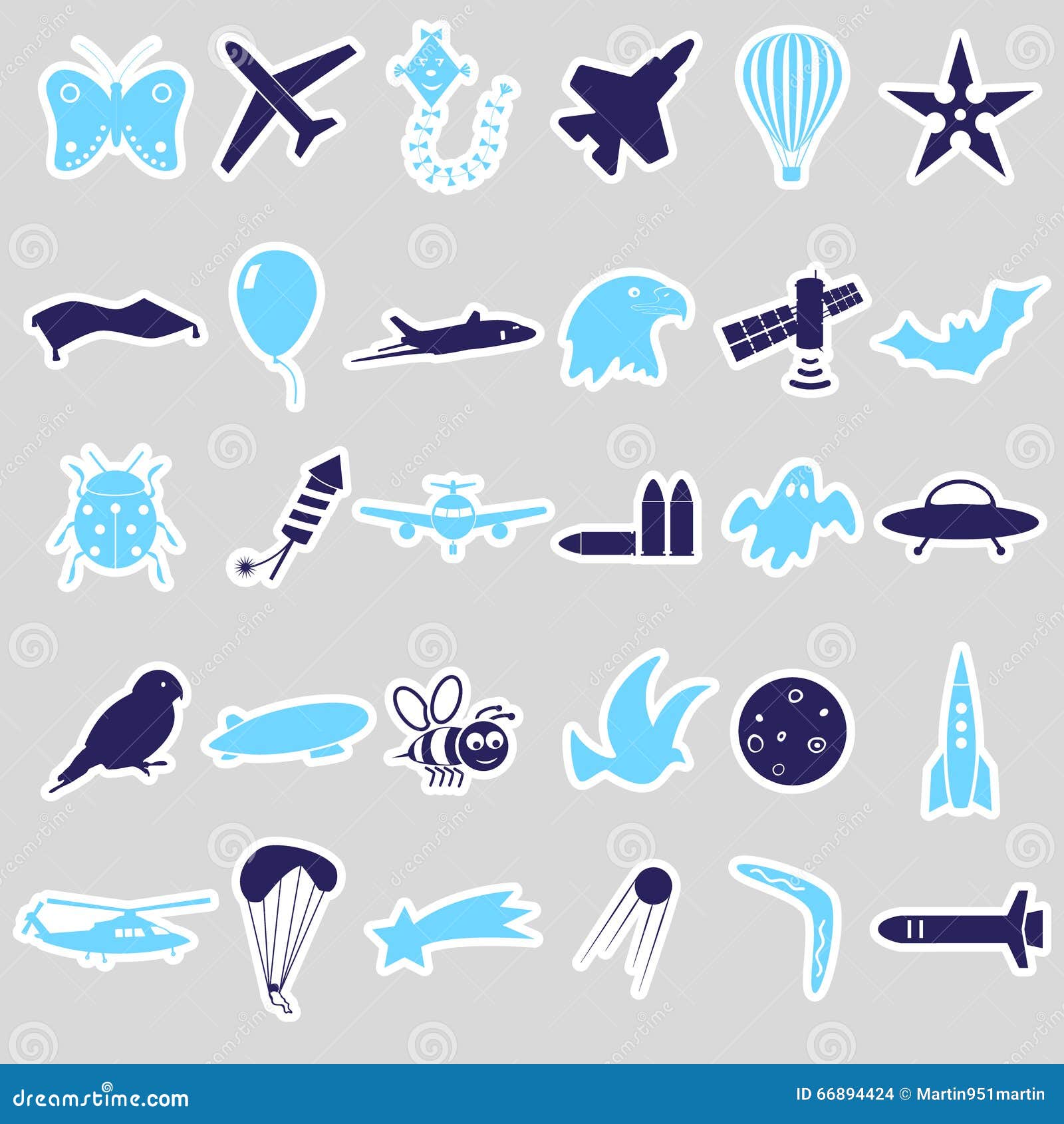 Flying Theme Symbols and Stickers Set Stock Vector - Illustration of ...