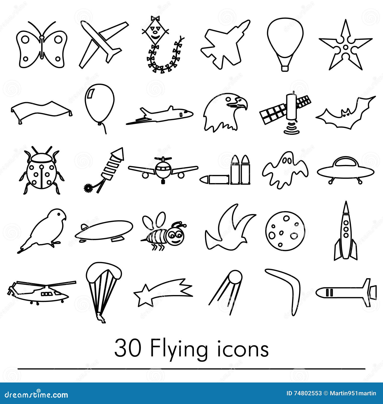 Flying Theme Theme Outline Symbols and Icons Set Eps10 Stock Vector ...