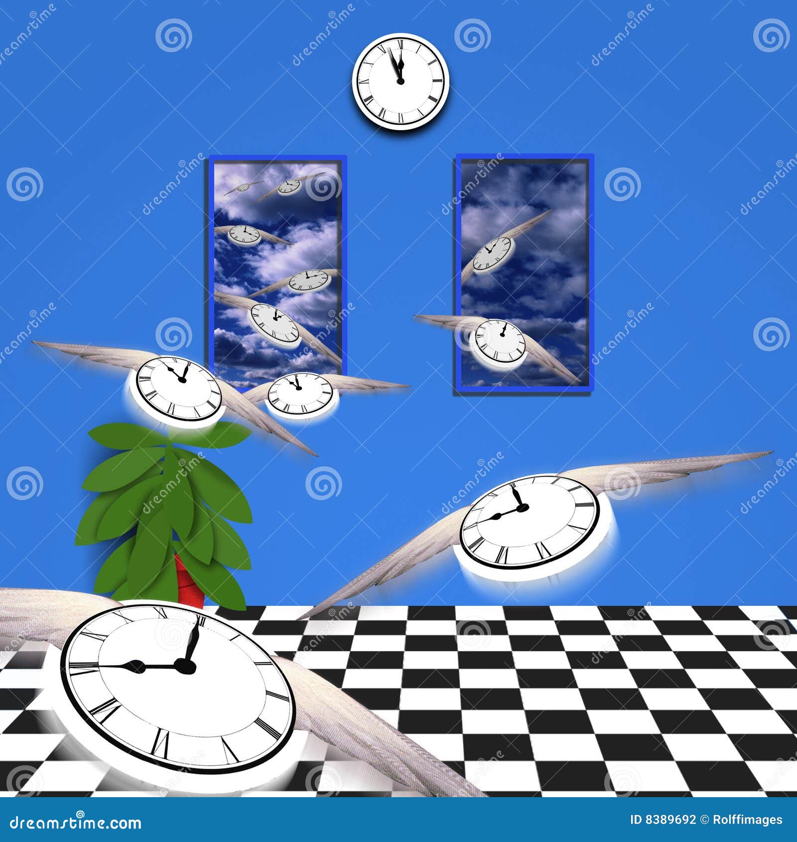 Flying time stock illustration. Illustration of chronos - 8389692