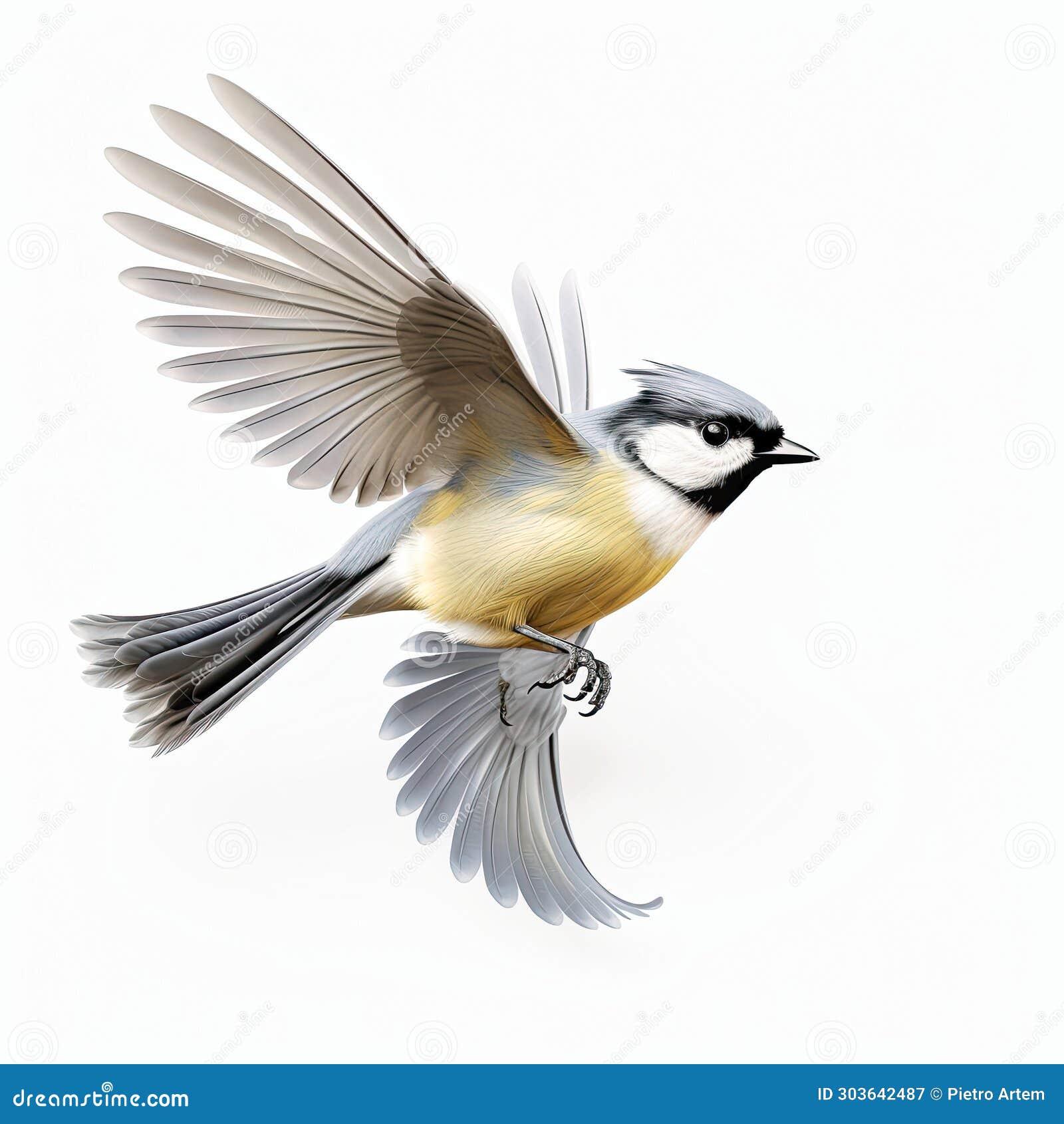 Flying Titmouse Isolated on White Background Stock Image - Image of ...