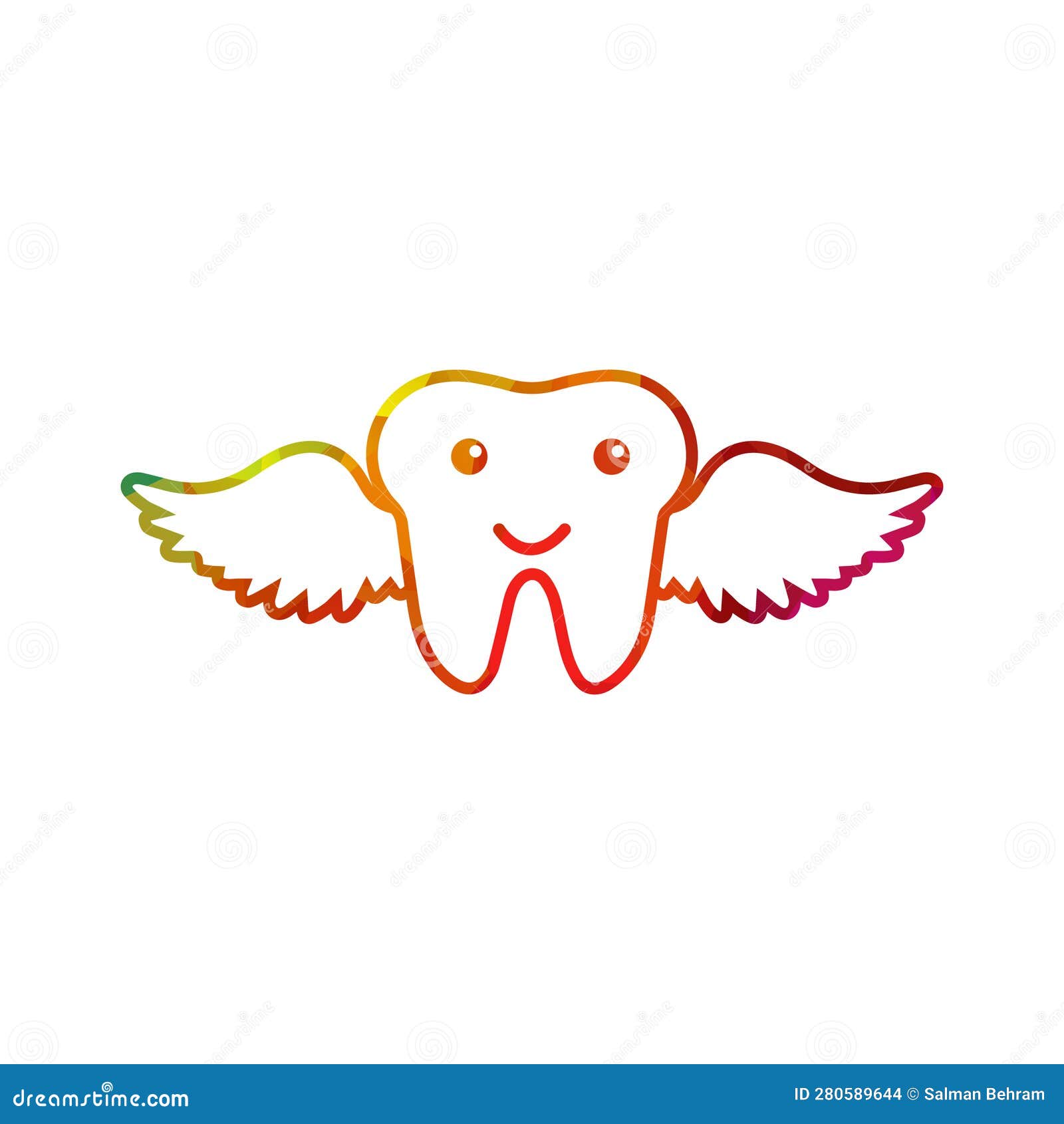 Flying Tooth with Wings Simple Vector Illustration Stock Vector ...