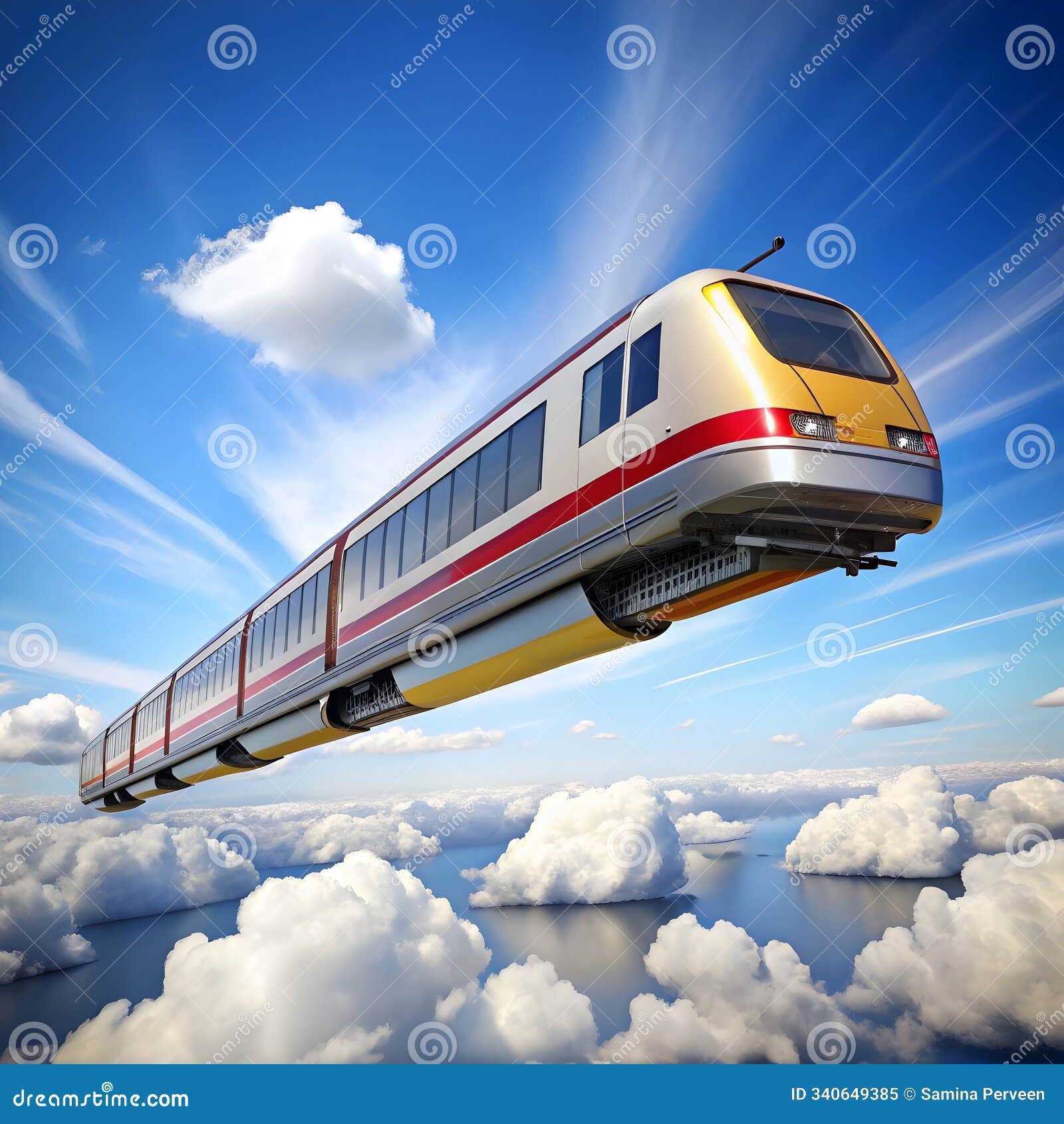 Futuristic Flying Train Illustrated Stock Illustration - Illustration ...