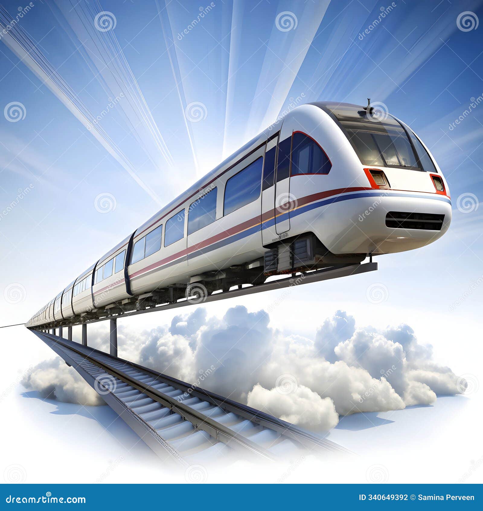Futuristic Flying Train Illustrated Stock Illustration - Illustration ...
