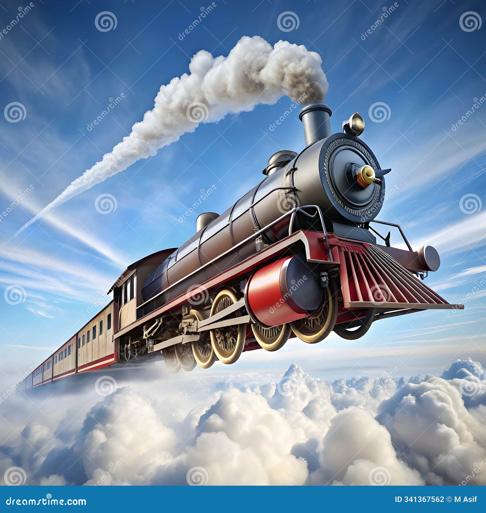 A Whimsical Illustration of a Flying Train Against a White Background ...