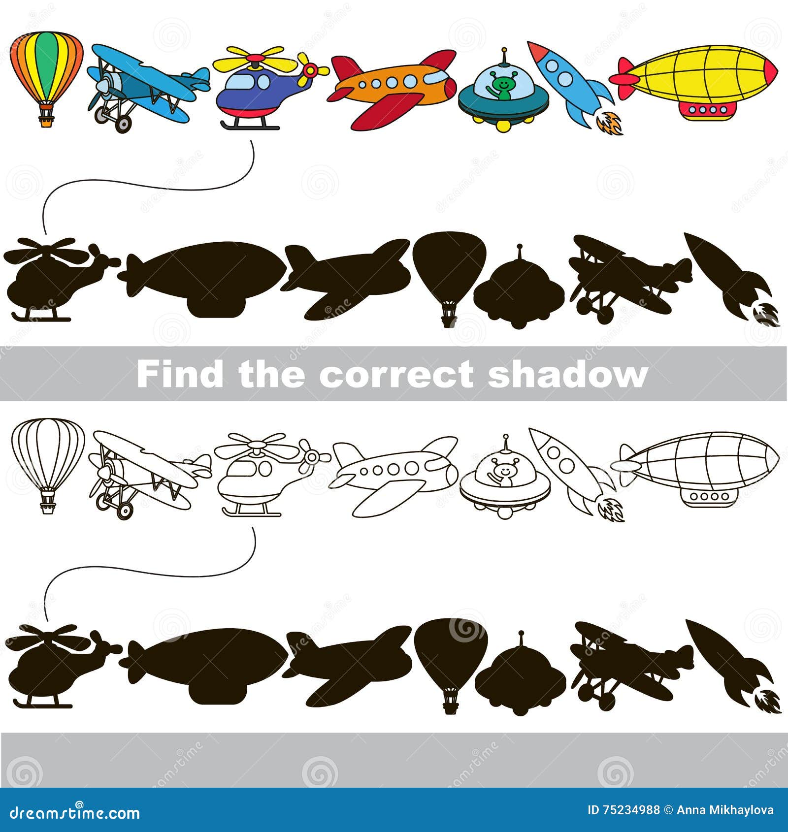 Flying Transport Set. Find Correct Shadow. Stock Vector - Illustration ...