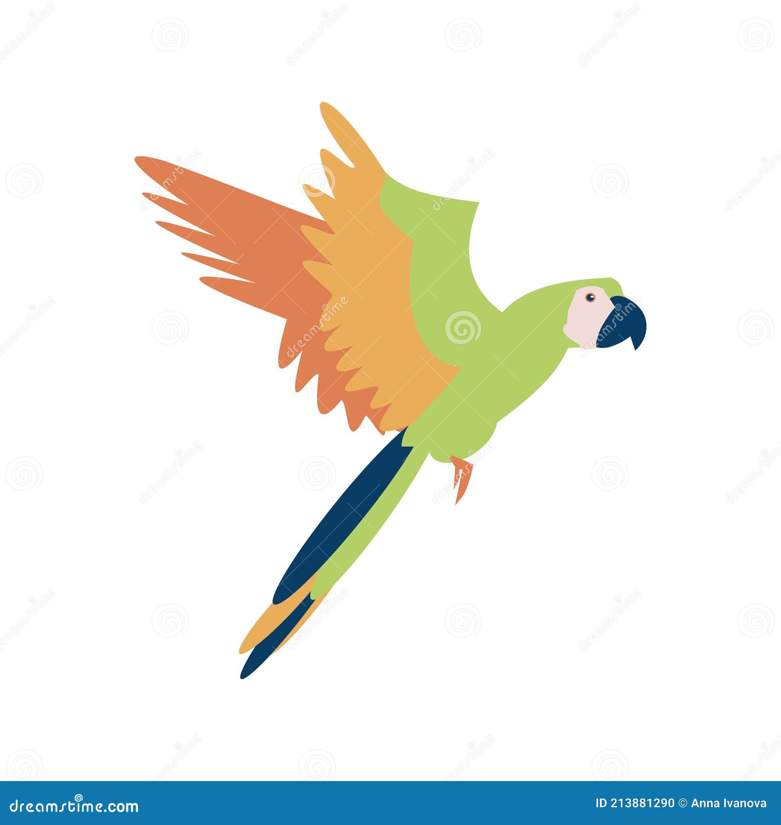 Flying Tropical Parrot Flat Vector Isolated Illustration Stock Vector ...