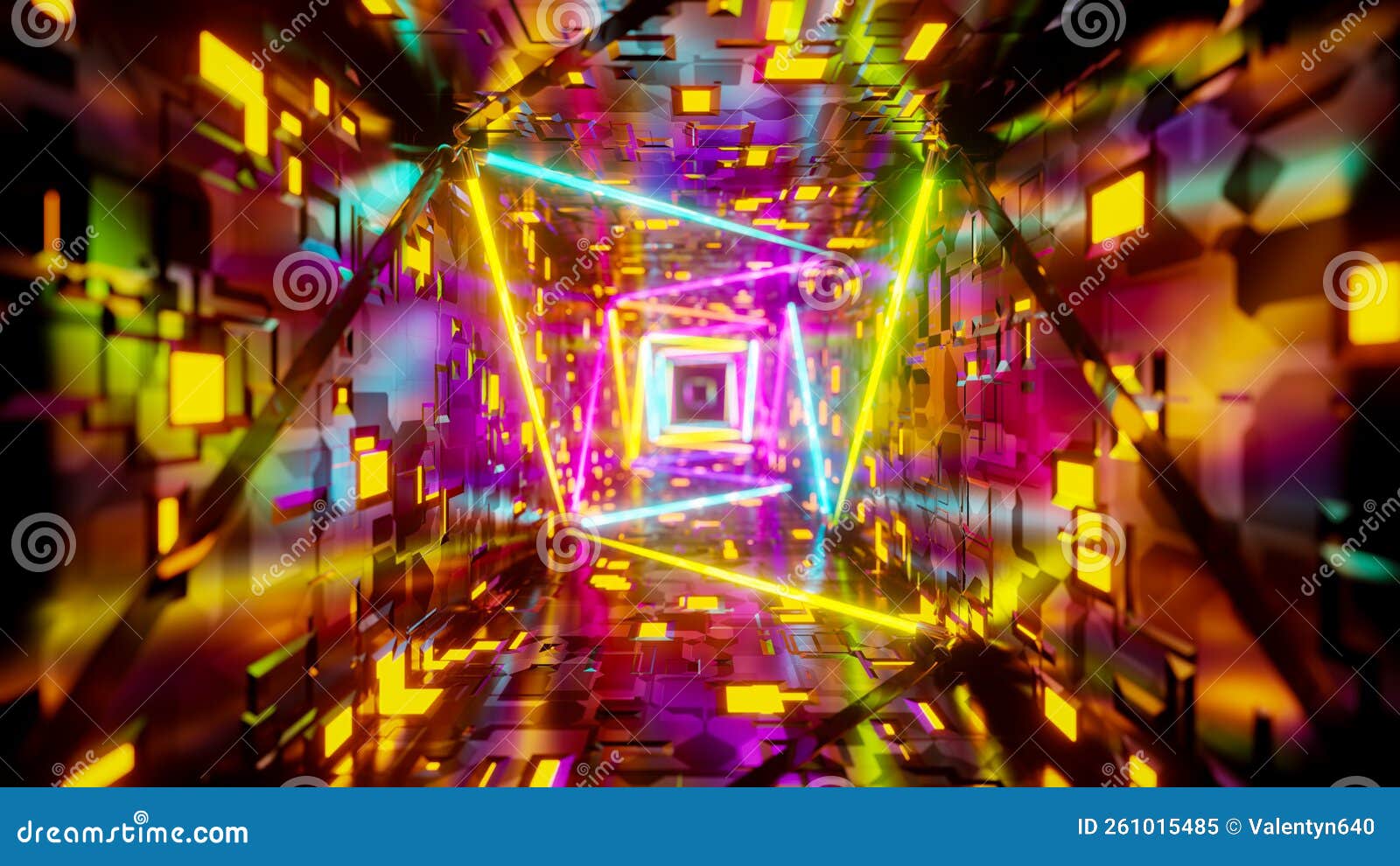 Flying in a Tunnel with Flashing Multicolored Fluorescent Lights. 3D ...