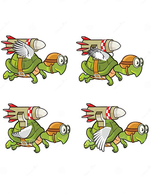 Flying Turtle with Rocket Sprite Stock Illustration - Illustration of ...