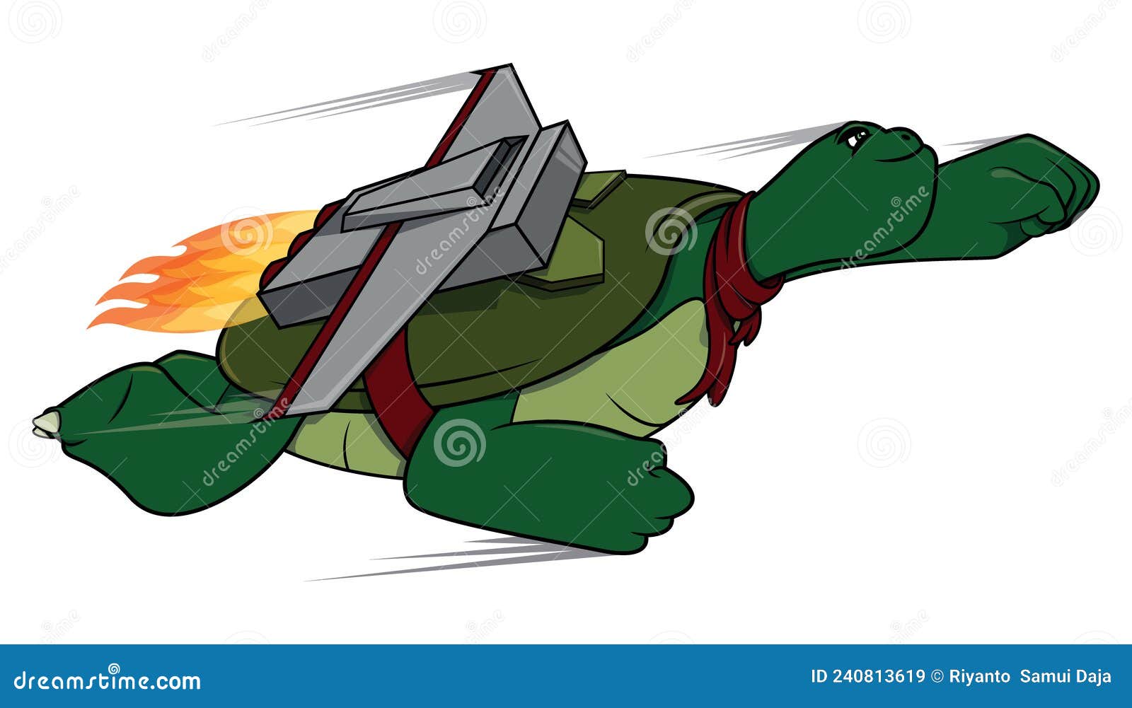 Flying Turtle Using Jetpack Color Illustration Stock Vector ...