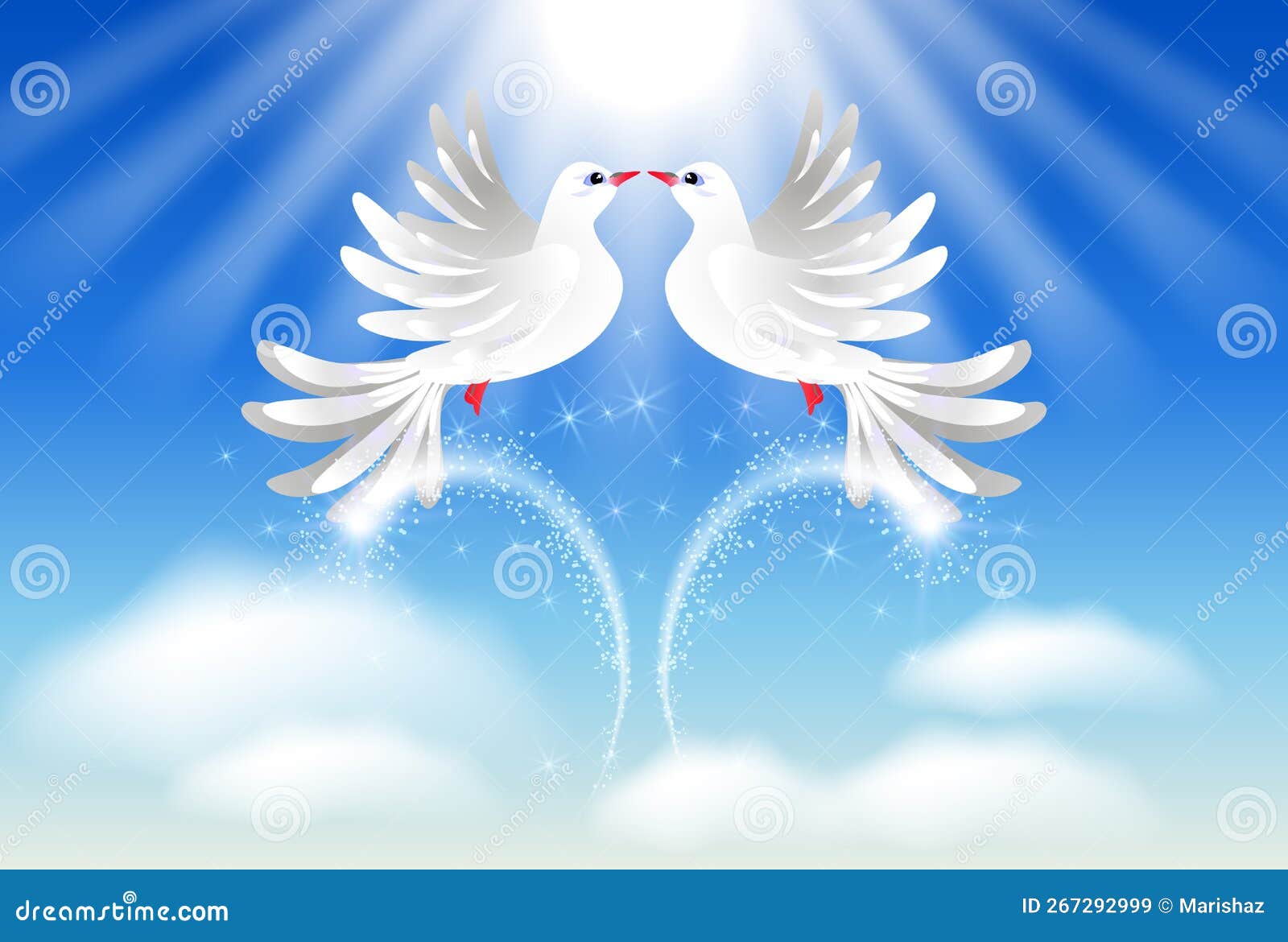 Flying Two Doves and Sparkling Salute Stock Vector - Illustration of ...