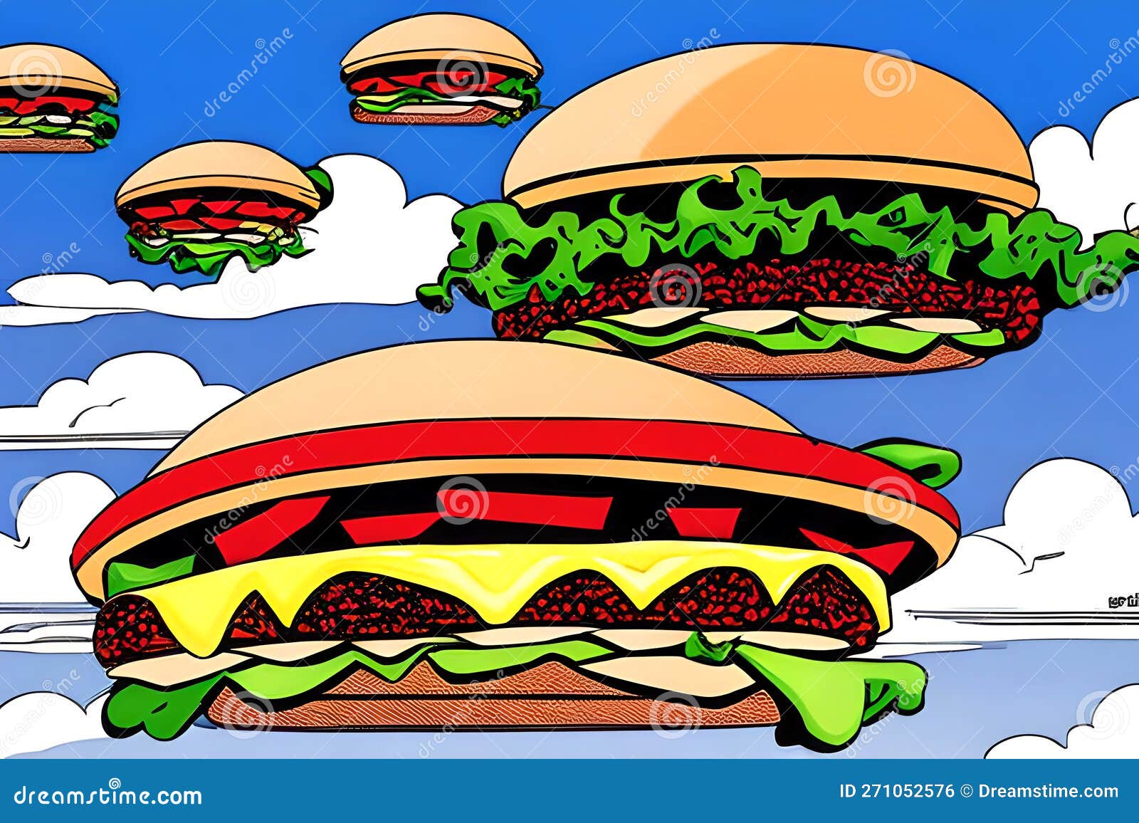 Flying UFO Burgers in the Sky Stock Illustration - Illustration of ...