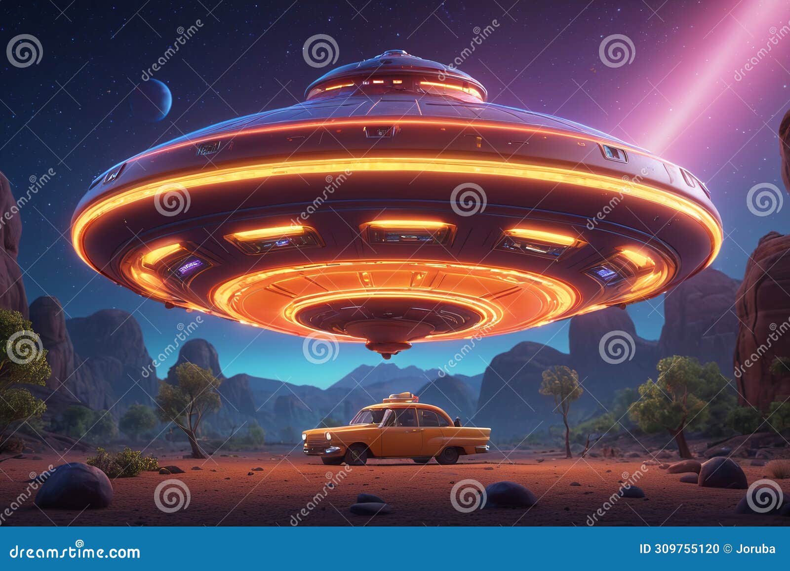Flying Ufo Disk Alien Spaceship Stock Illustration - Illustration of ...