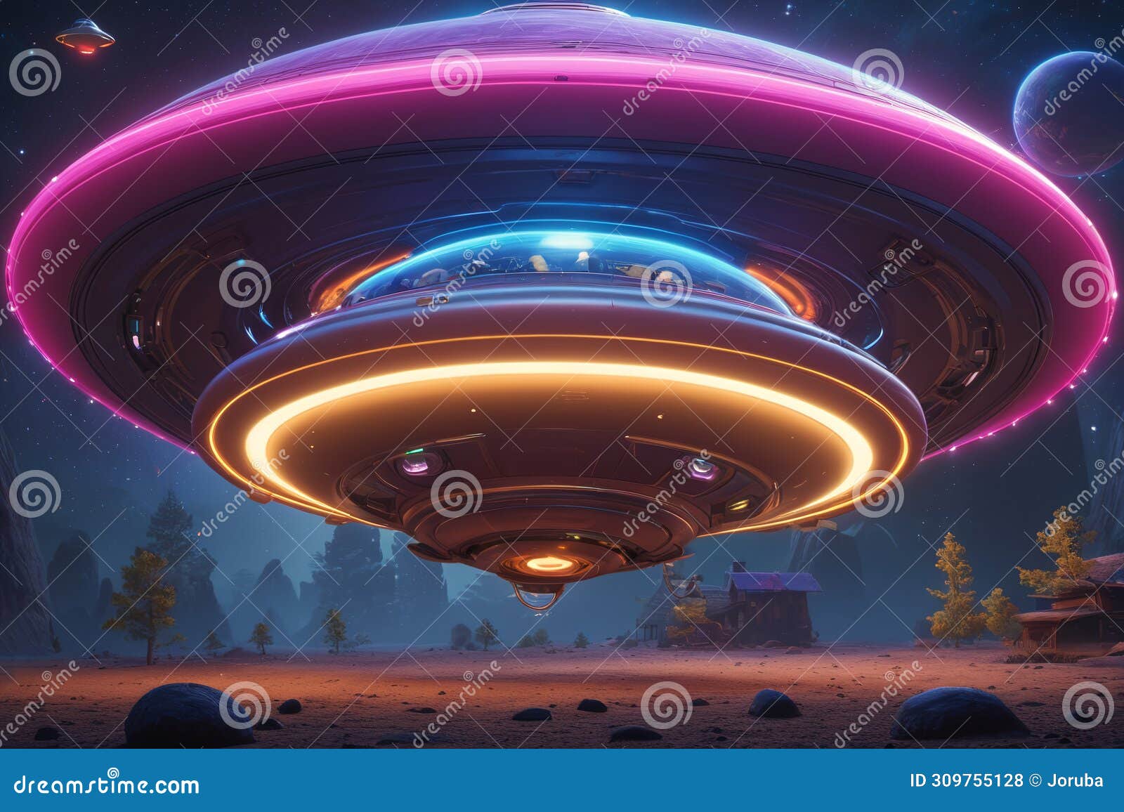 Flying Ufo Disk Alien Spaceship Stock Illustration - Illustration of ...