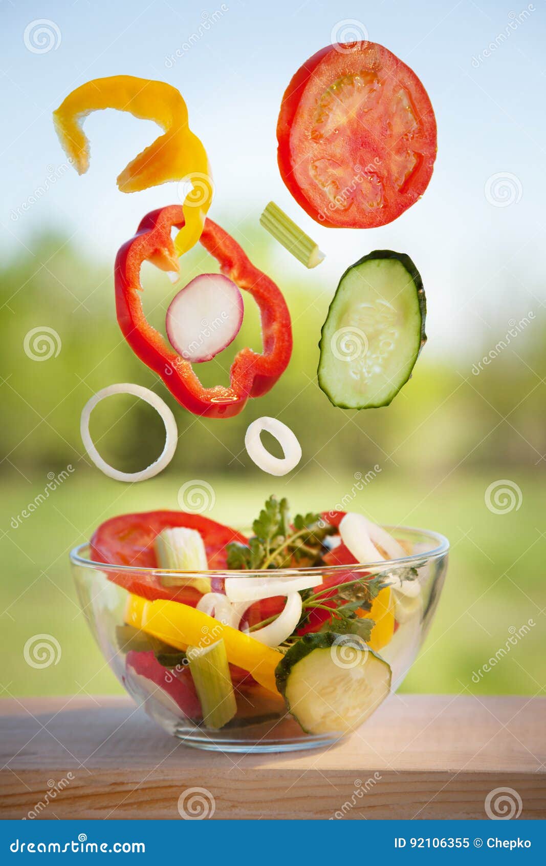 Flying Vegetables in a Plate for Salad in the Summer Garden Stock Image ...