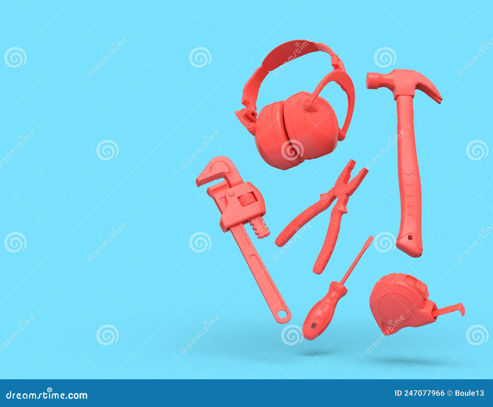 Flying View of Red Construction Tools for Repair on Blue Background ...