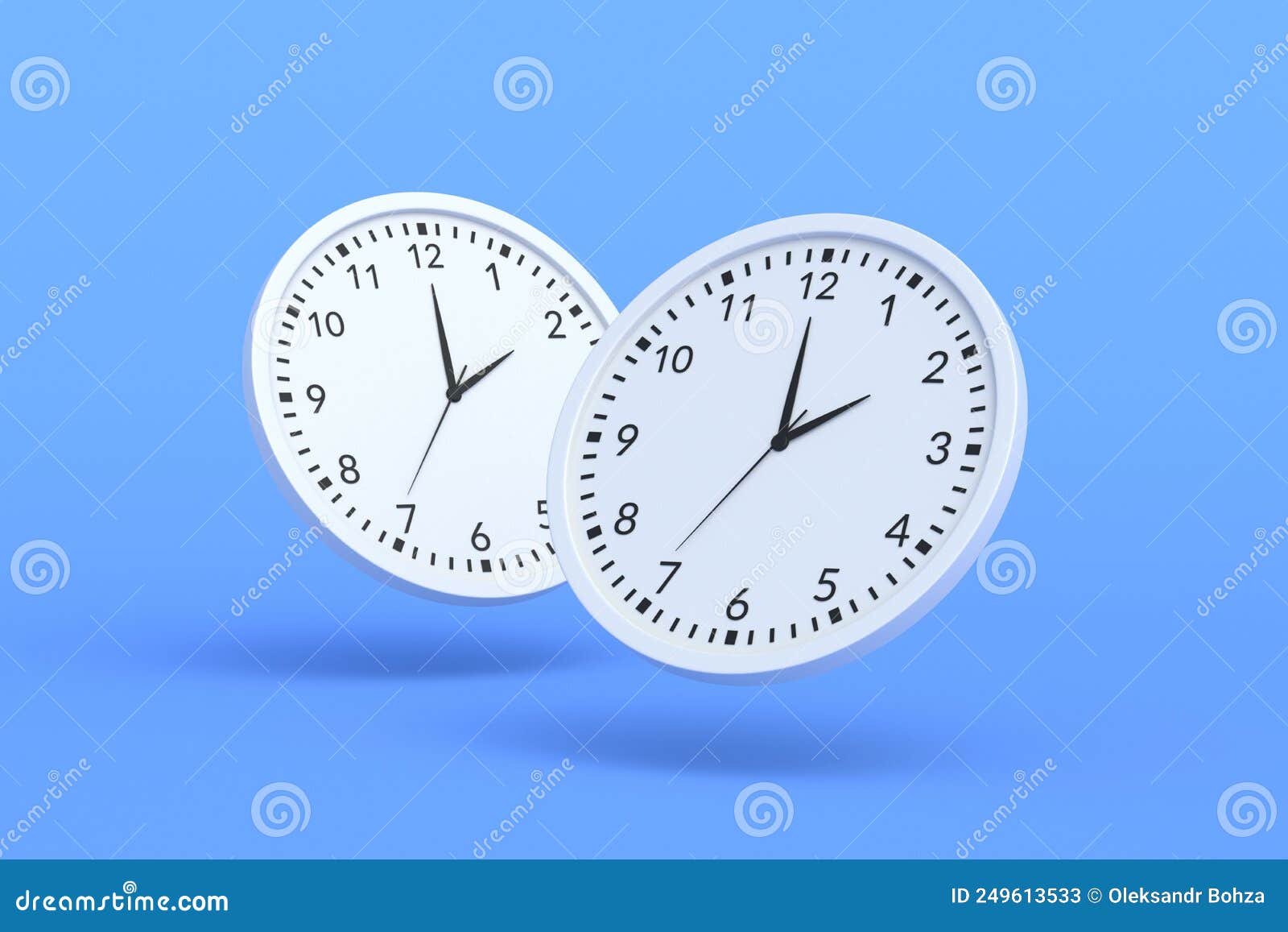 Flying Wall Clocks on Blue Background Stock Illustration - Illustration ...