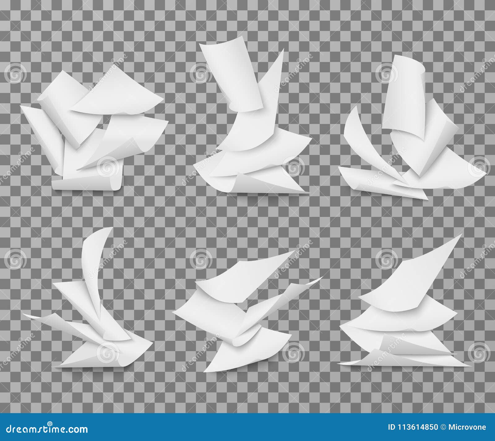 Flying White Blank Paper Sheets. Pile of Document Pages Vector Set ...