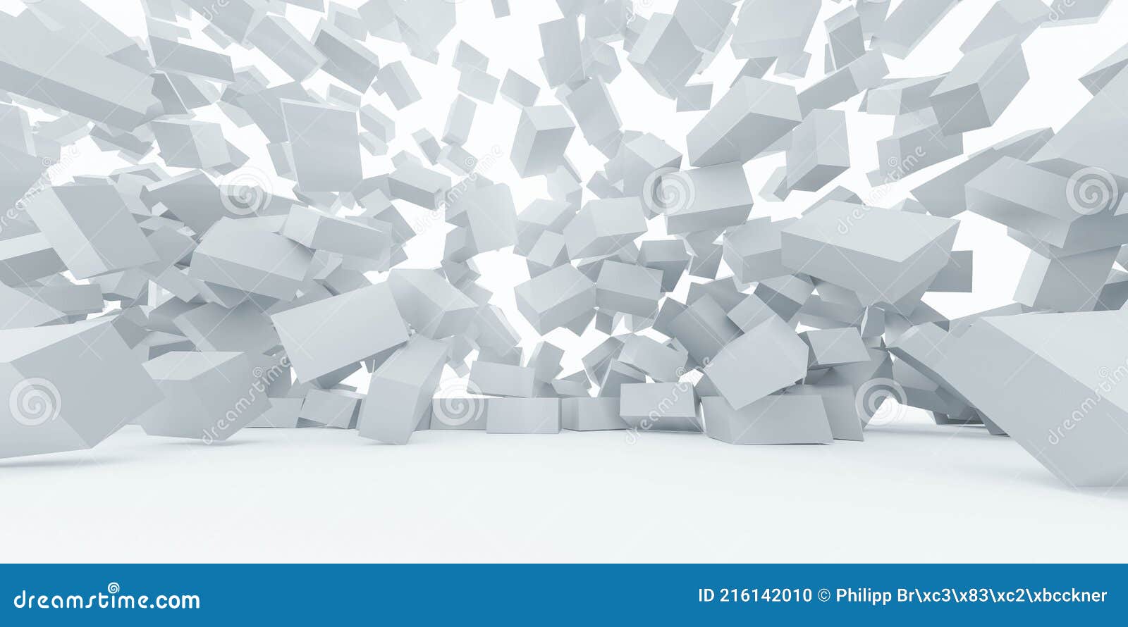 Flying White Bricks Cubes Explosion Dynamic Destruction 3d Render ...