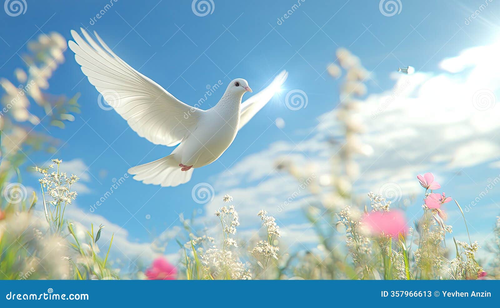 Flying White Dove in Blue Sky with Place for Text Stock Image - Image ...