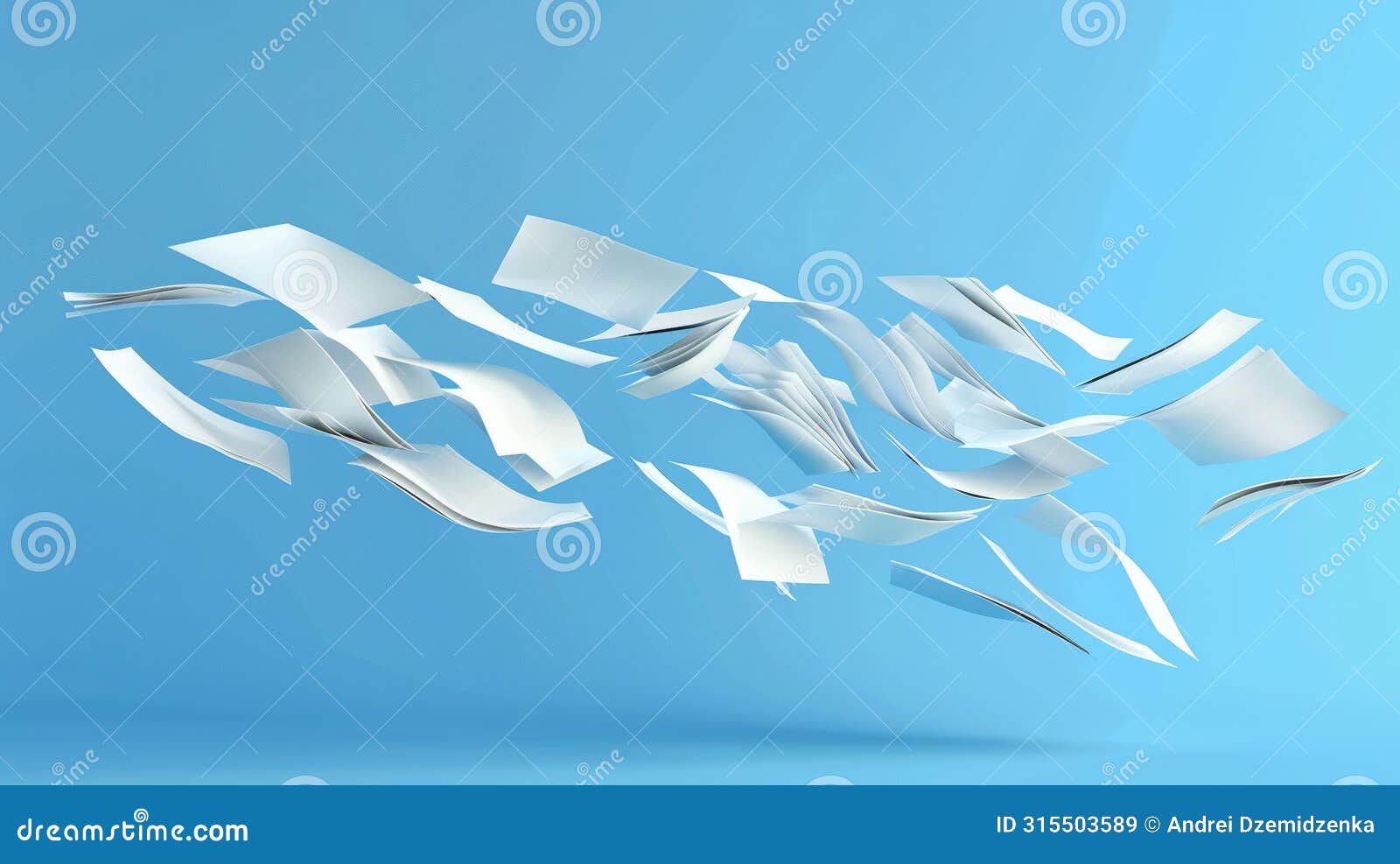 Flying White Sheets of Paper from a Stack of Documents. Modern ...
