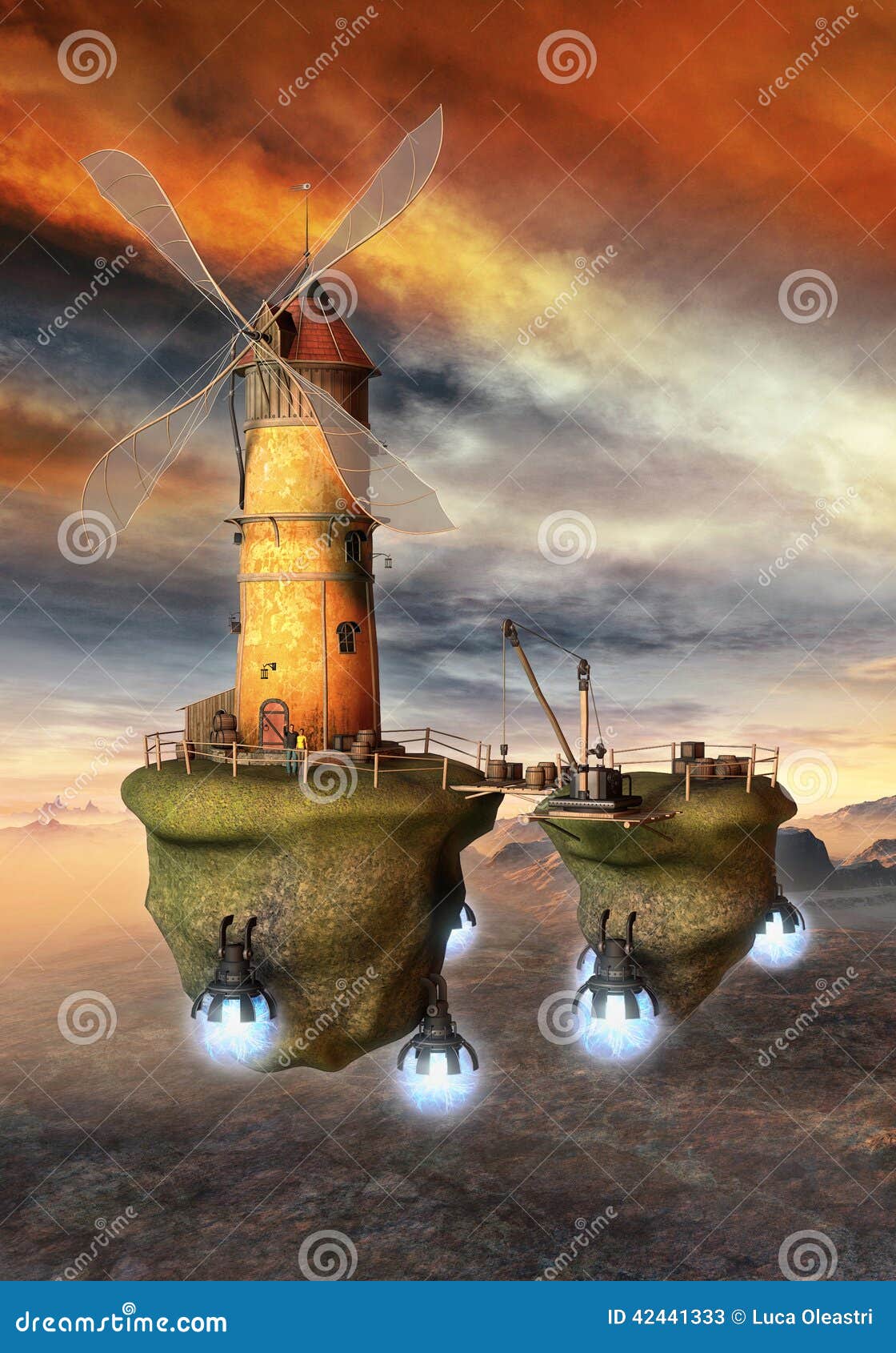 Flying Windmill Fantasy Science Fiction Seampunk Stock Illustration ...