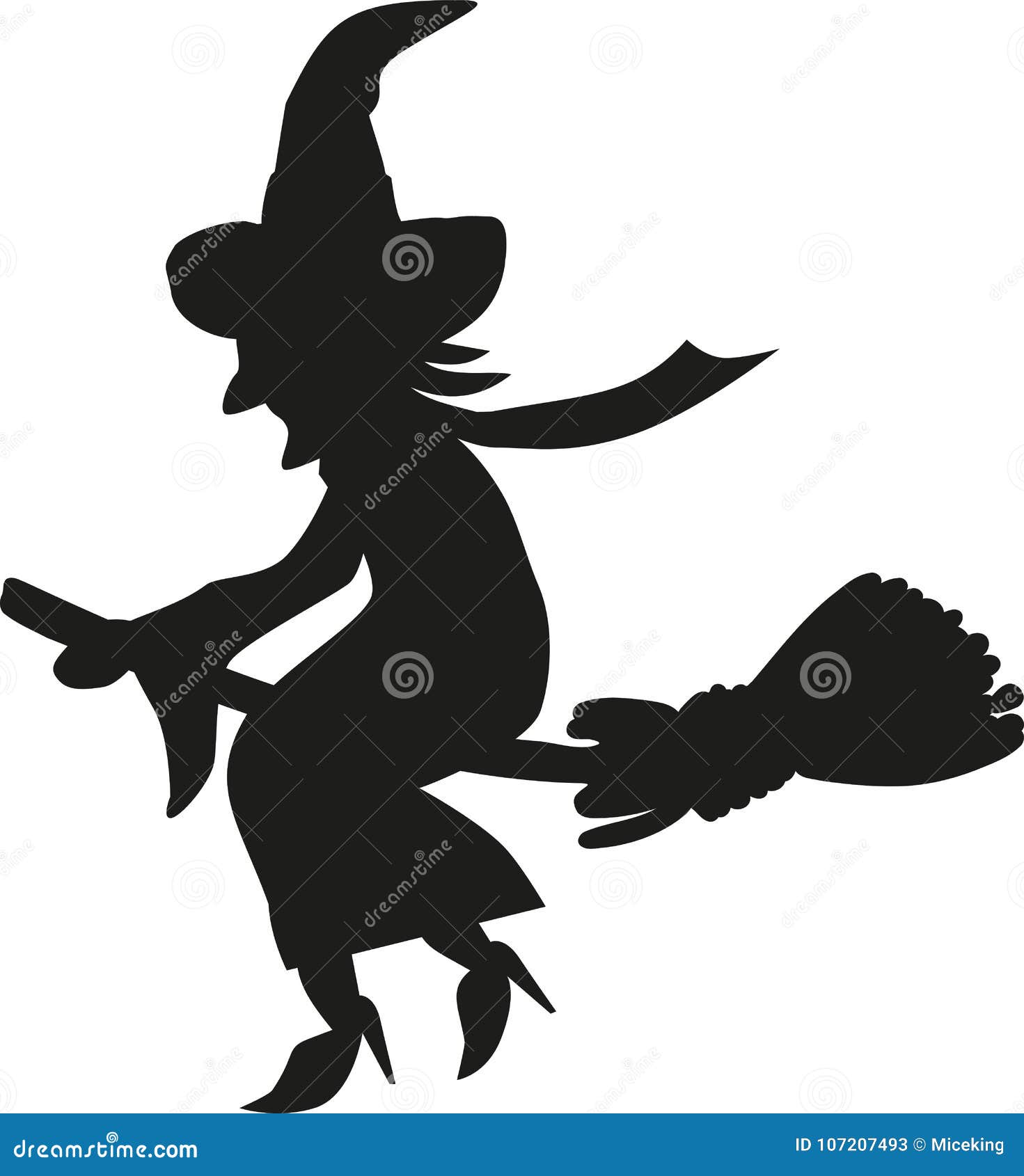 Flying witch on a broom stock vector. Illustration of isolated - 107207493