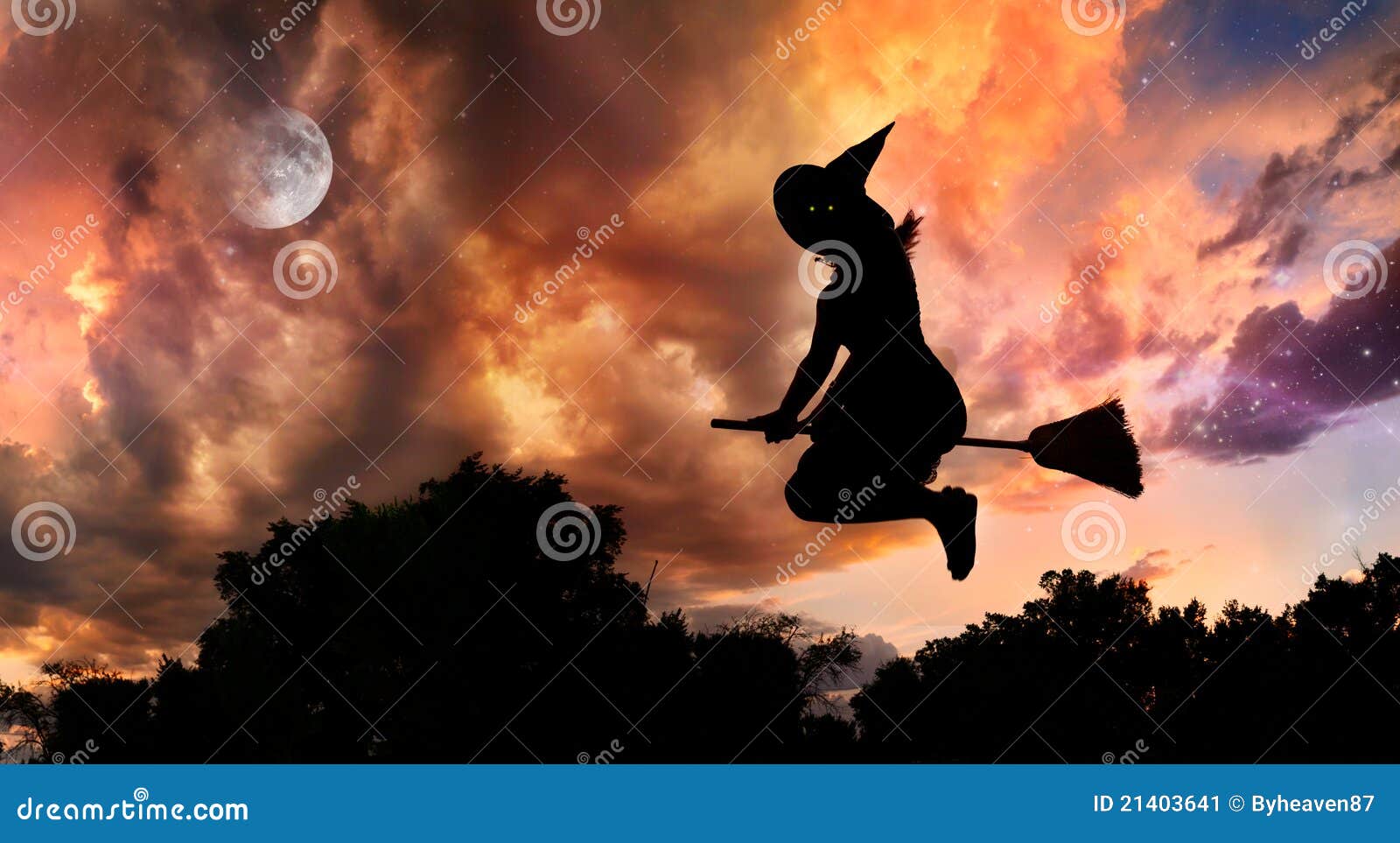 Flying witch on broomstick stock image. Image of full - 21403641
