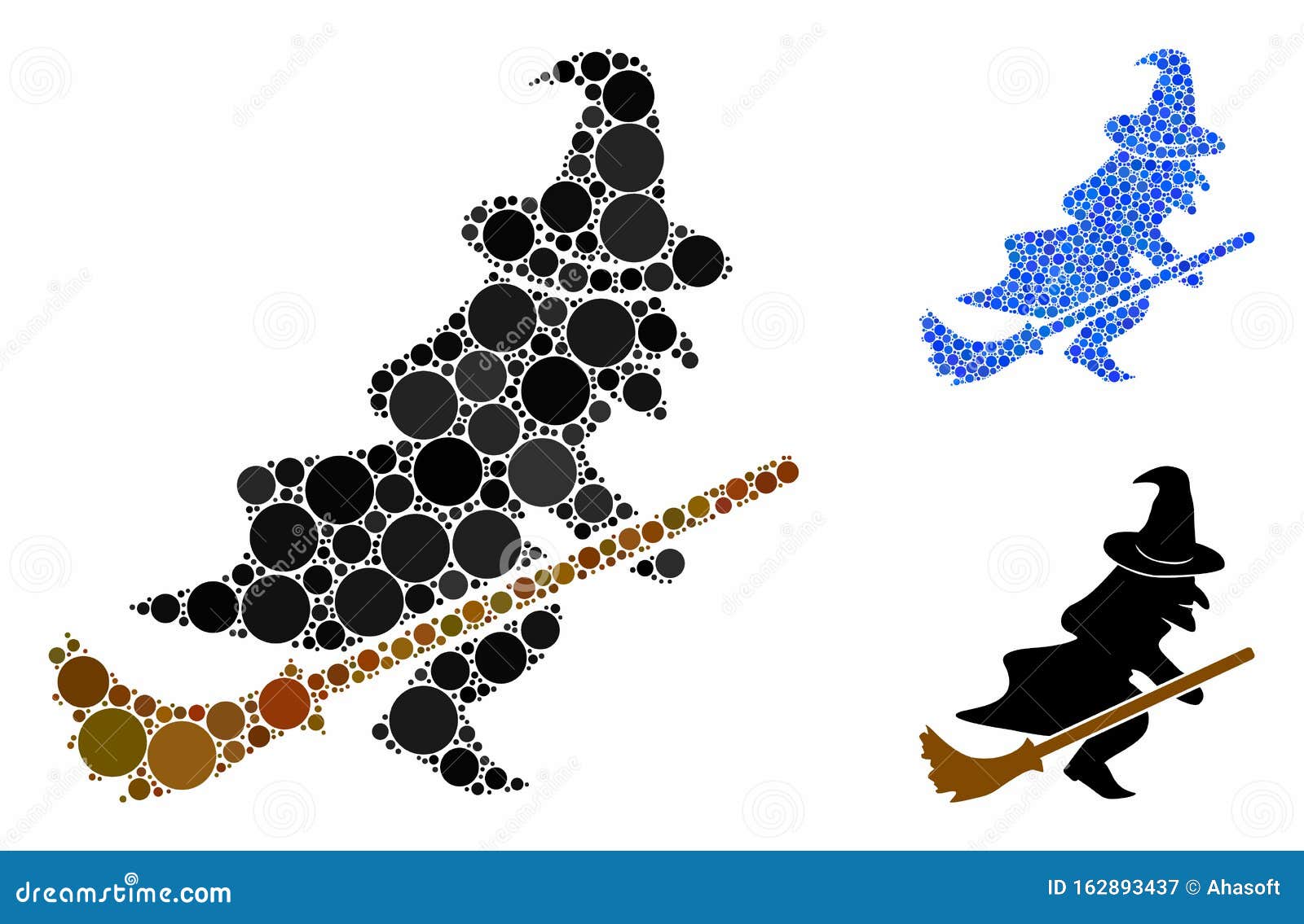 Flying Witch Composition Icon of Round Dots Stock Illustration ...