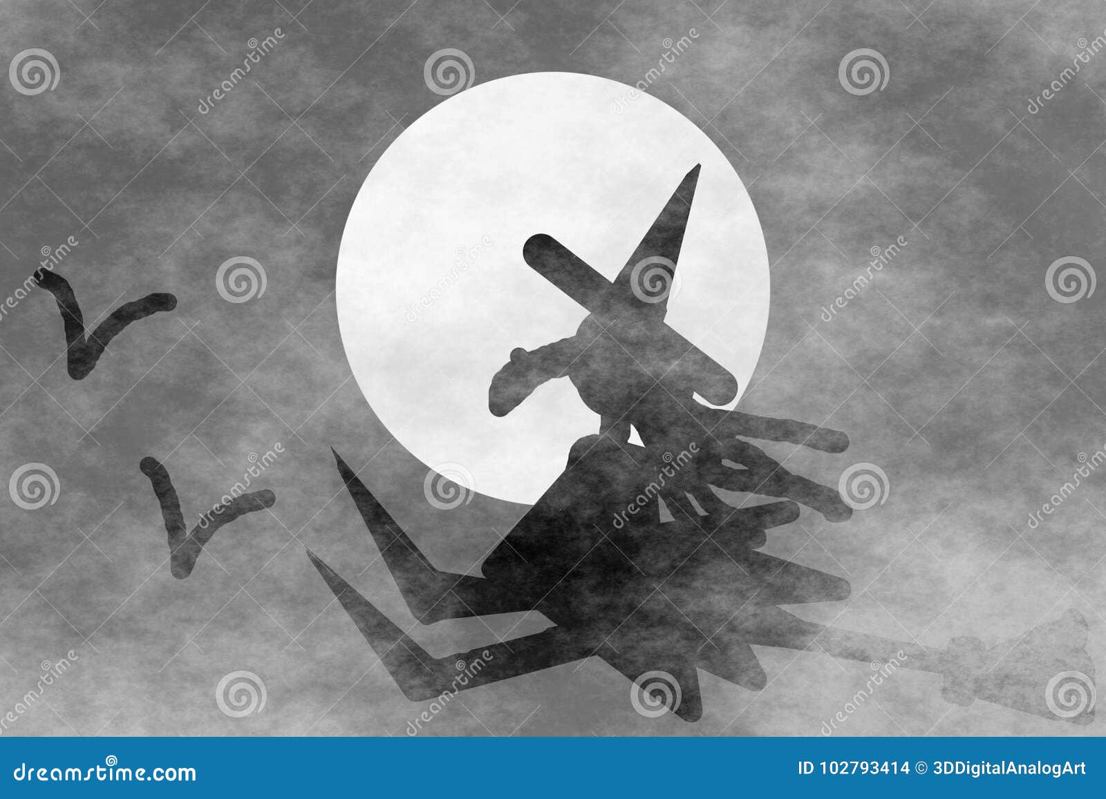 Flying Witch on Halloween in the Fog. Stock Photo - Illustration of ...