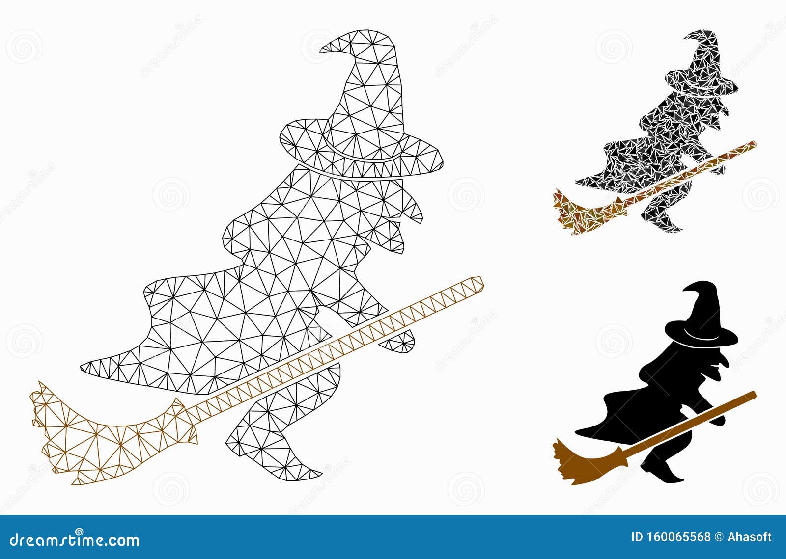 Flying Witch Vector Mesh Network Model and Triangle Mosaic Icon Stock ...