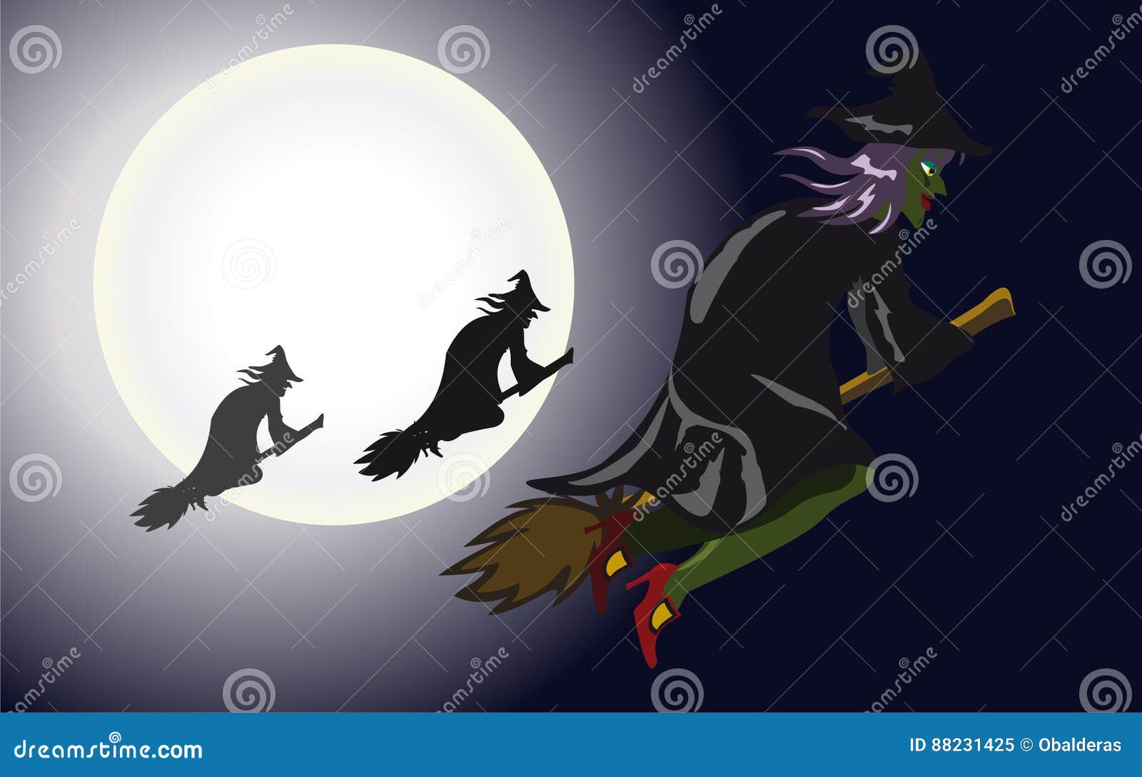 Flying witches stock vector. Illustration of scary, luna - 88231425
