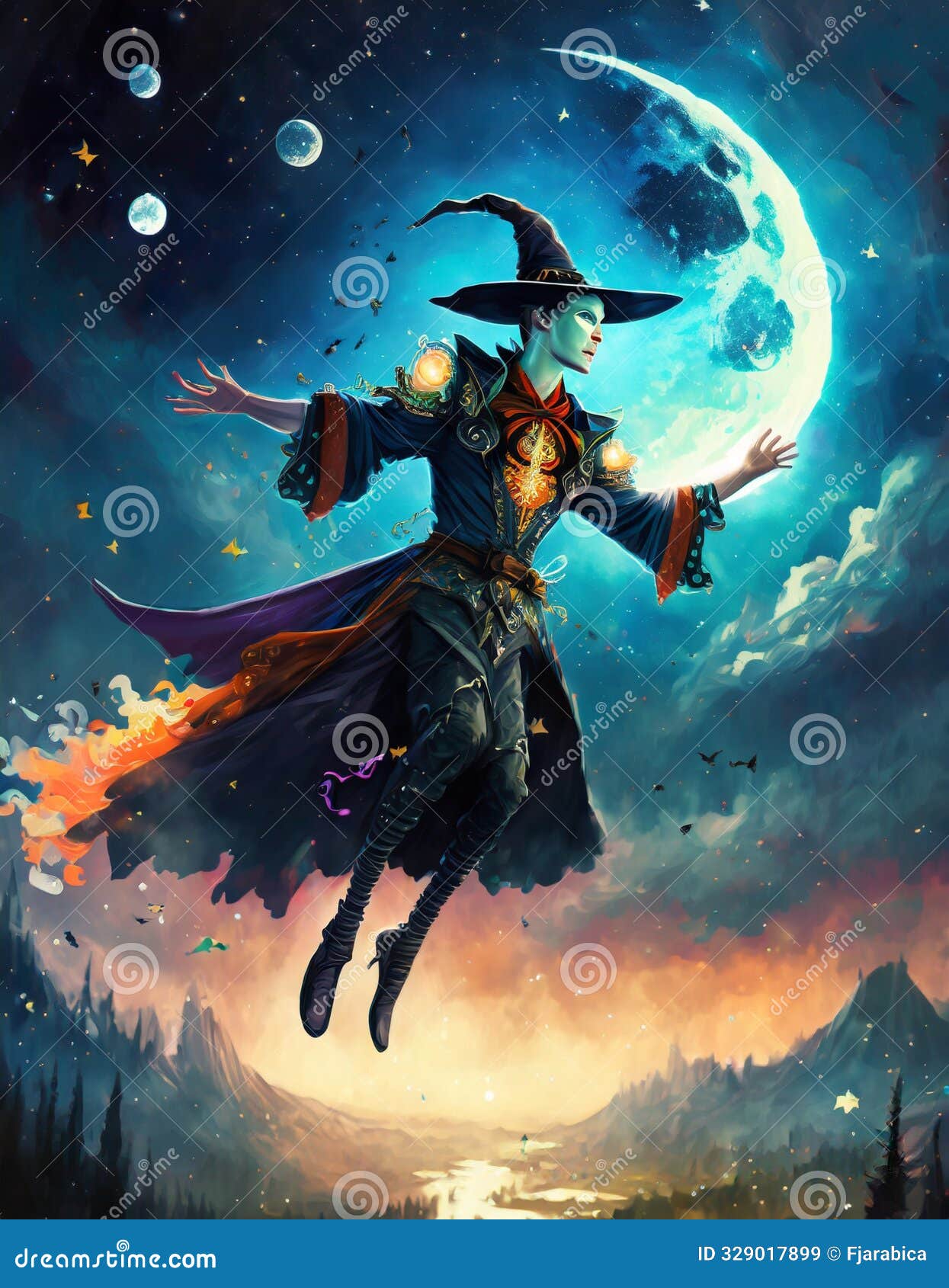 Flying Wizard For Halloween Trick Or Treat Party Invitation Banner With ...