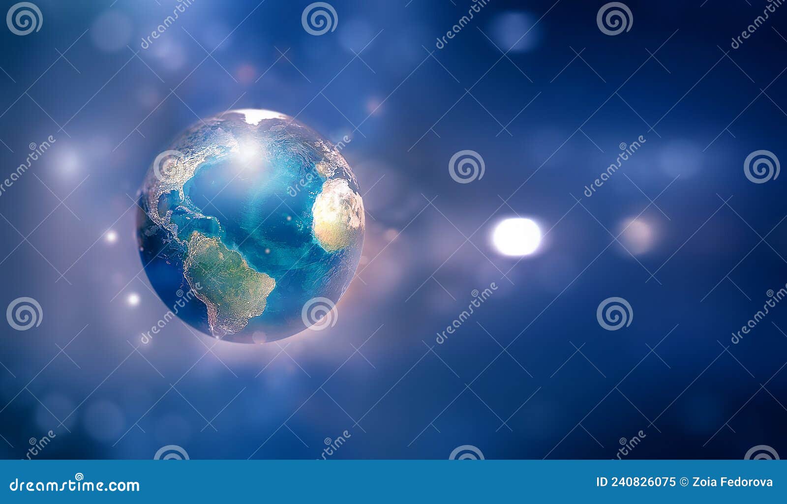 Flying World with Glowing Lights on a Map Stock Illustration ...
