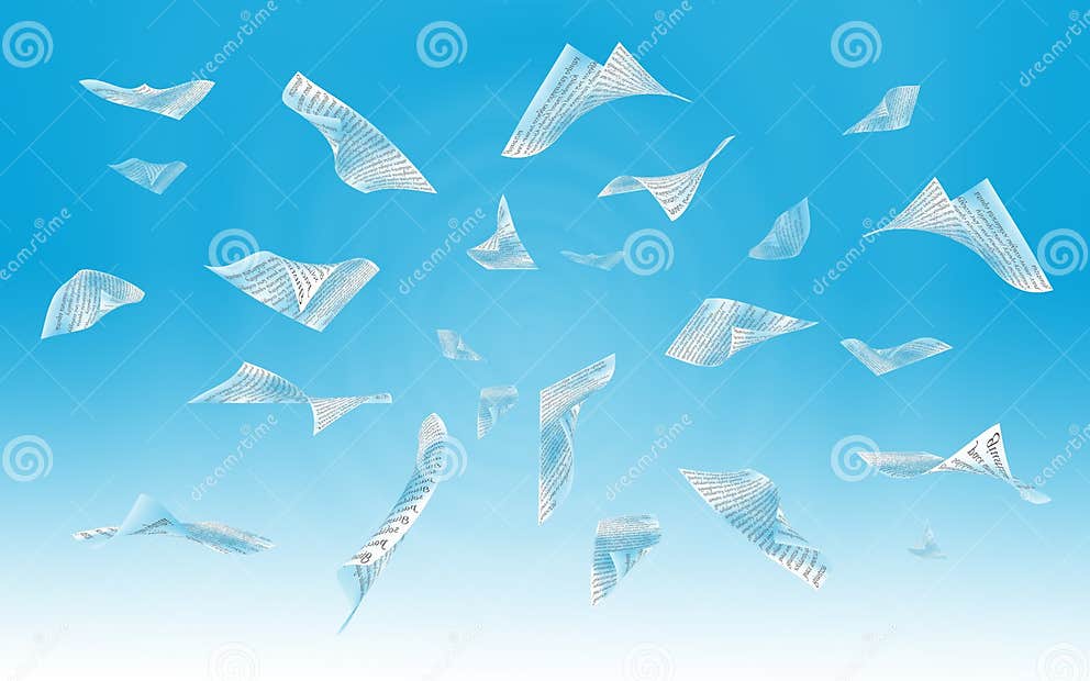 Flying written pages stock illustration. Illustration of blow - 7392056