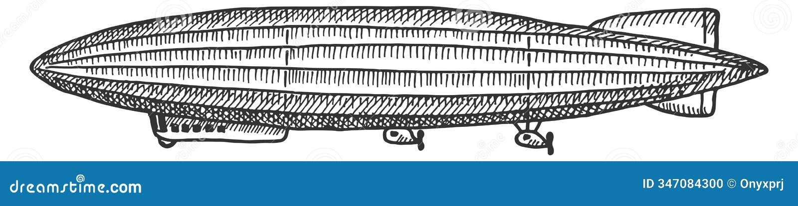 Flying Zeppelin. Hand Drawn Airship Stock Illustration - Illustration ...