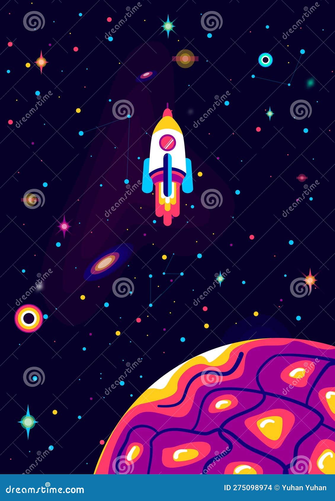 Flyng Rocket on the Galaxy Space Illustration Stock Illustration ...