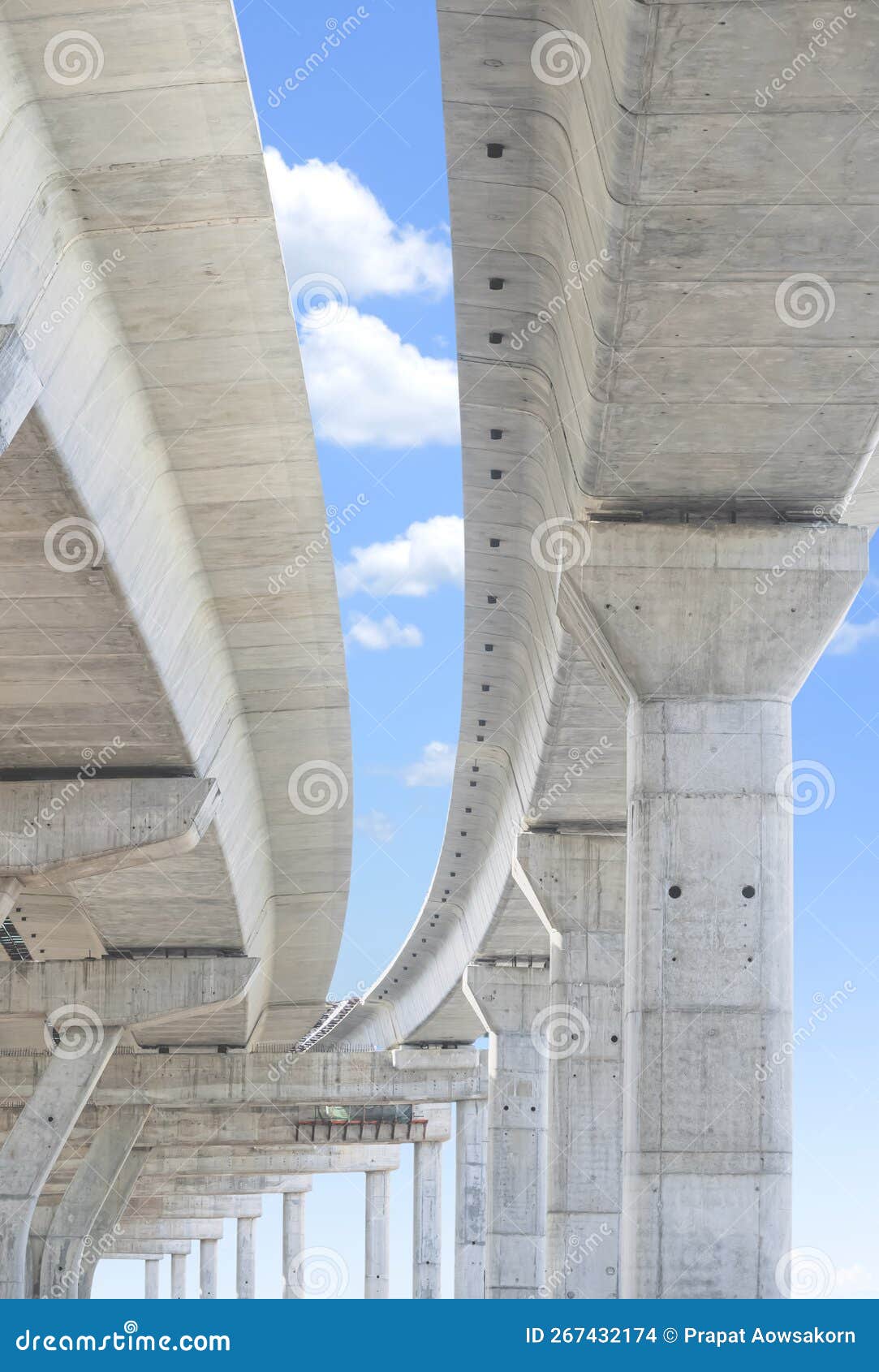 Flyover Foundation Posts Structure Under Construction Against Blue Sky ...