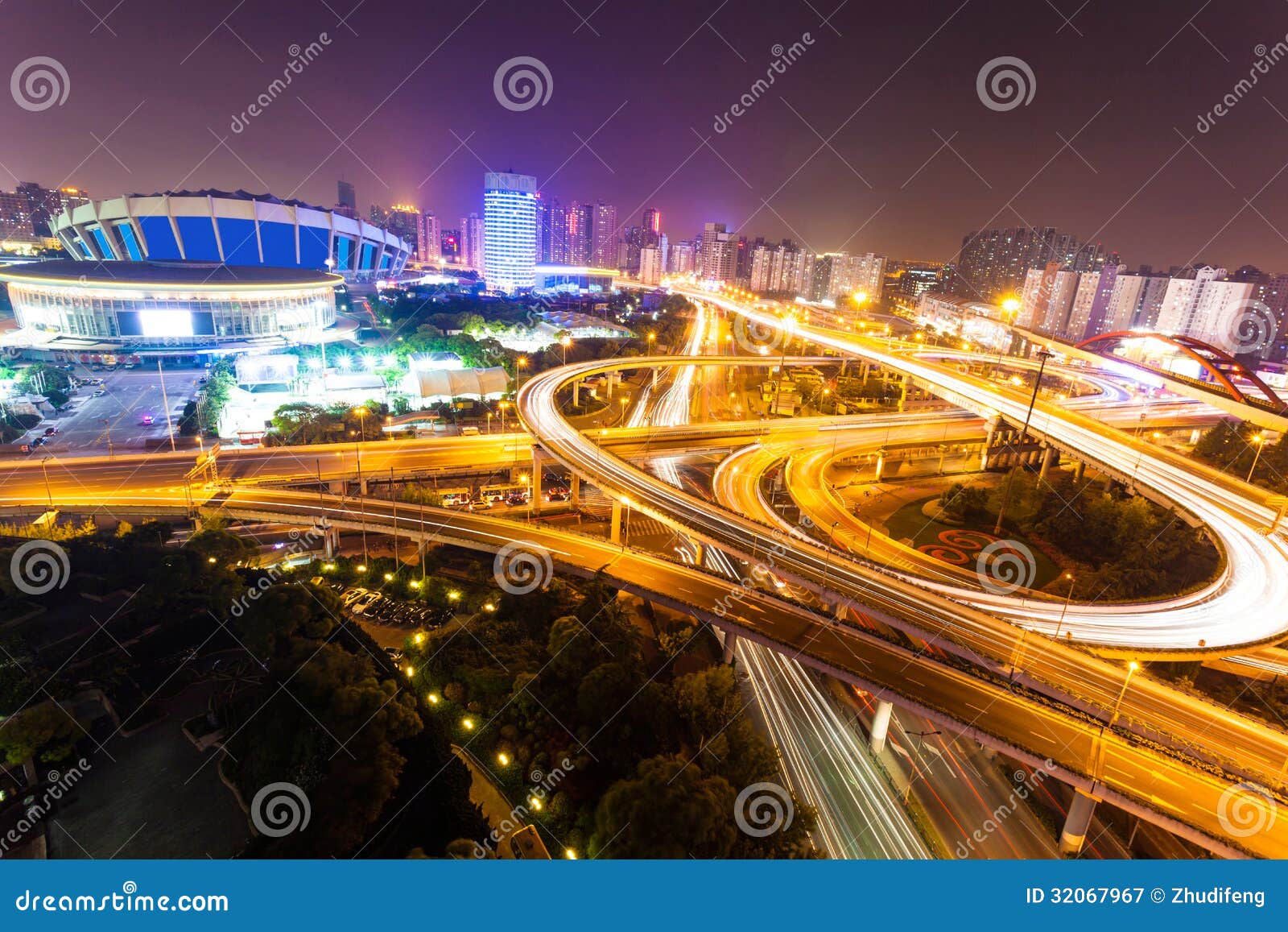 Flyover in Modern City at Night Stock Image - Image of architecture ...