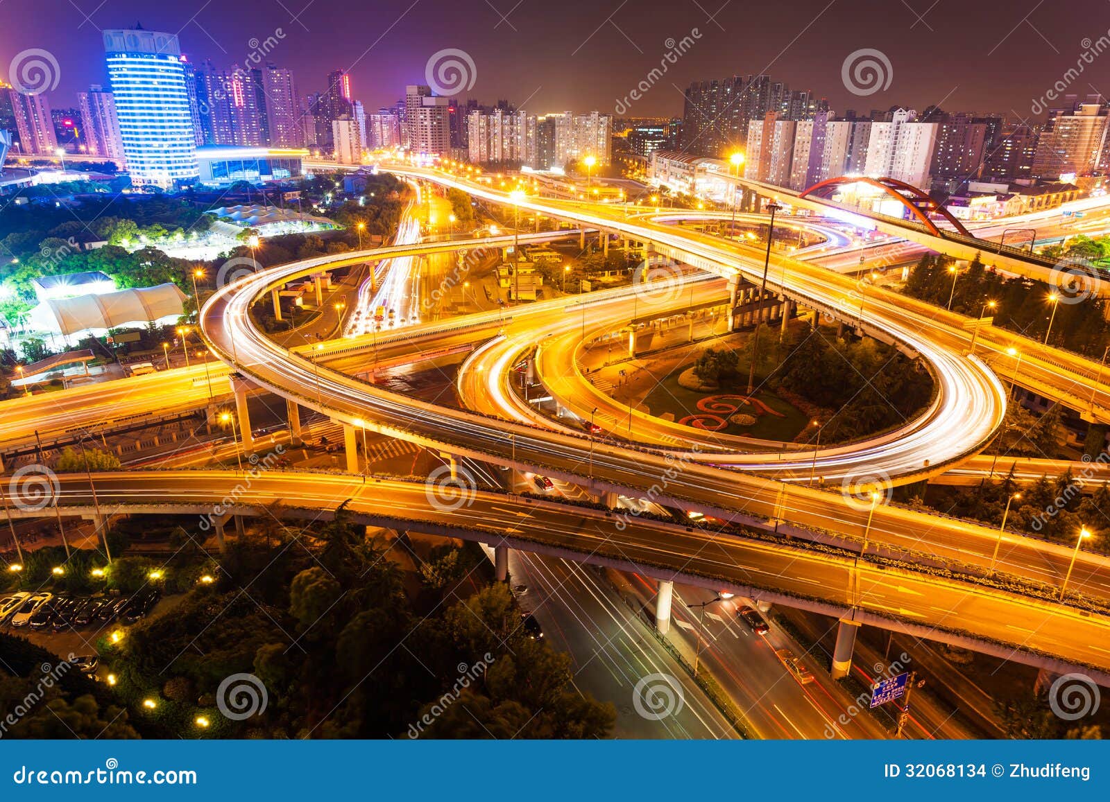 Flyover in Modern City at Night Stock Photo - Image of landscaped ...