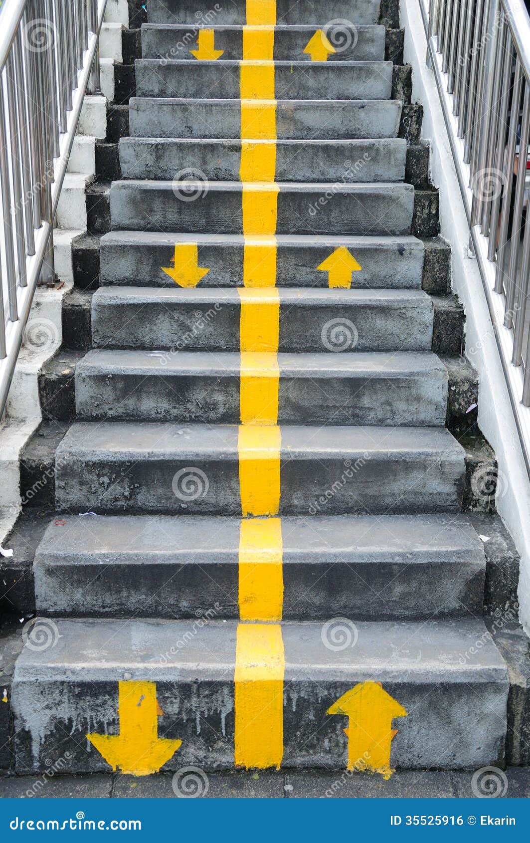 Flyover Stairs with Up and Down Yellow Arrows Separated by Line. Stock ...
