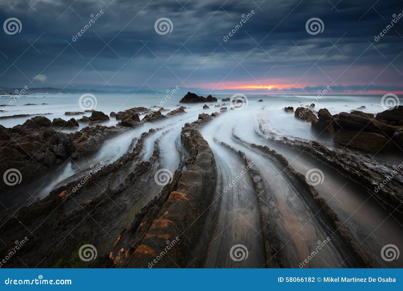 Flysch Rocks in Barrika Beach at Sunset Stock Photo - Image of coast ...