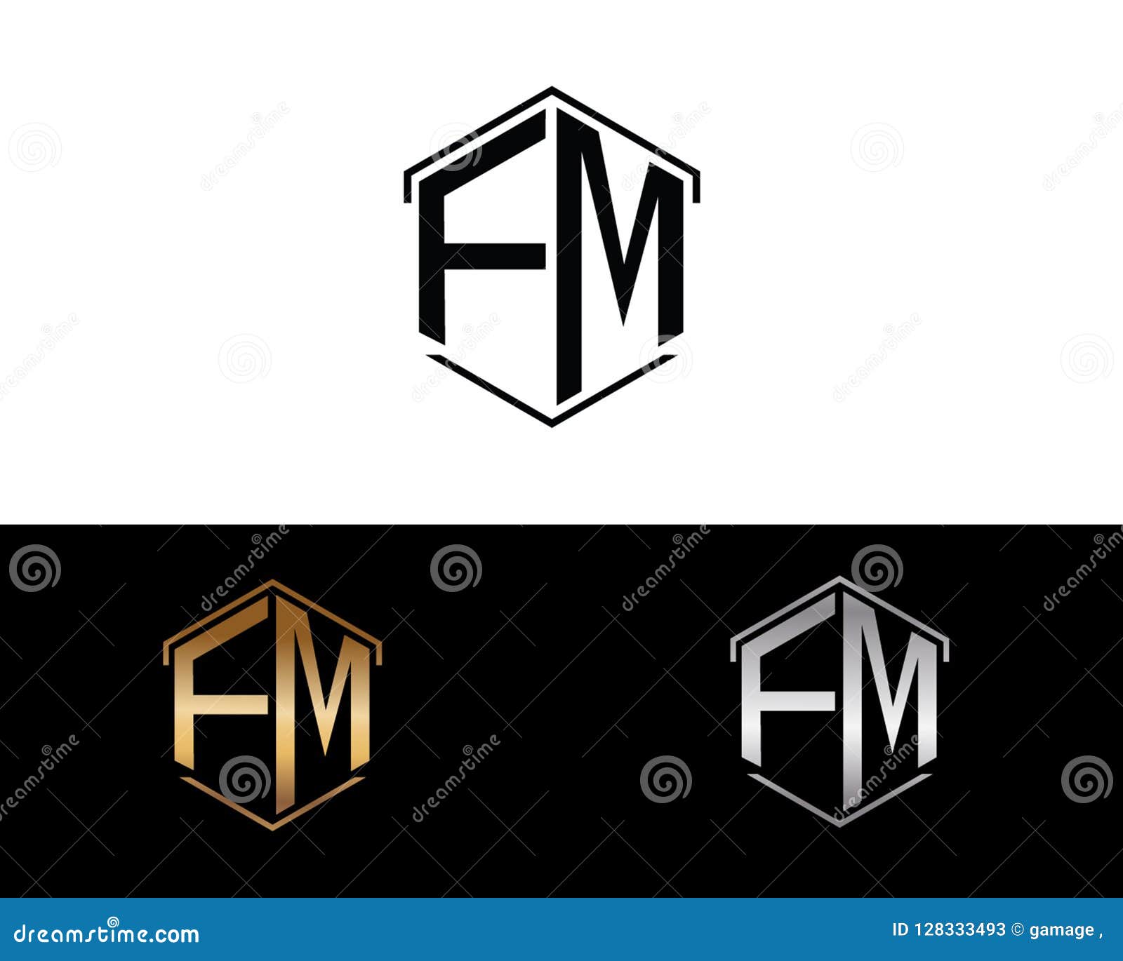 FM Hexagon Shape Letters Designs Stock Vector - Illustration of color ...