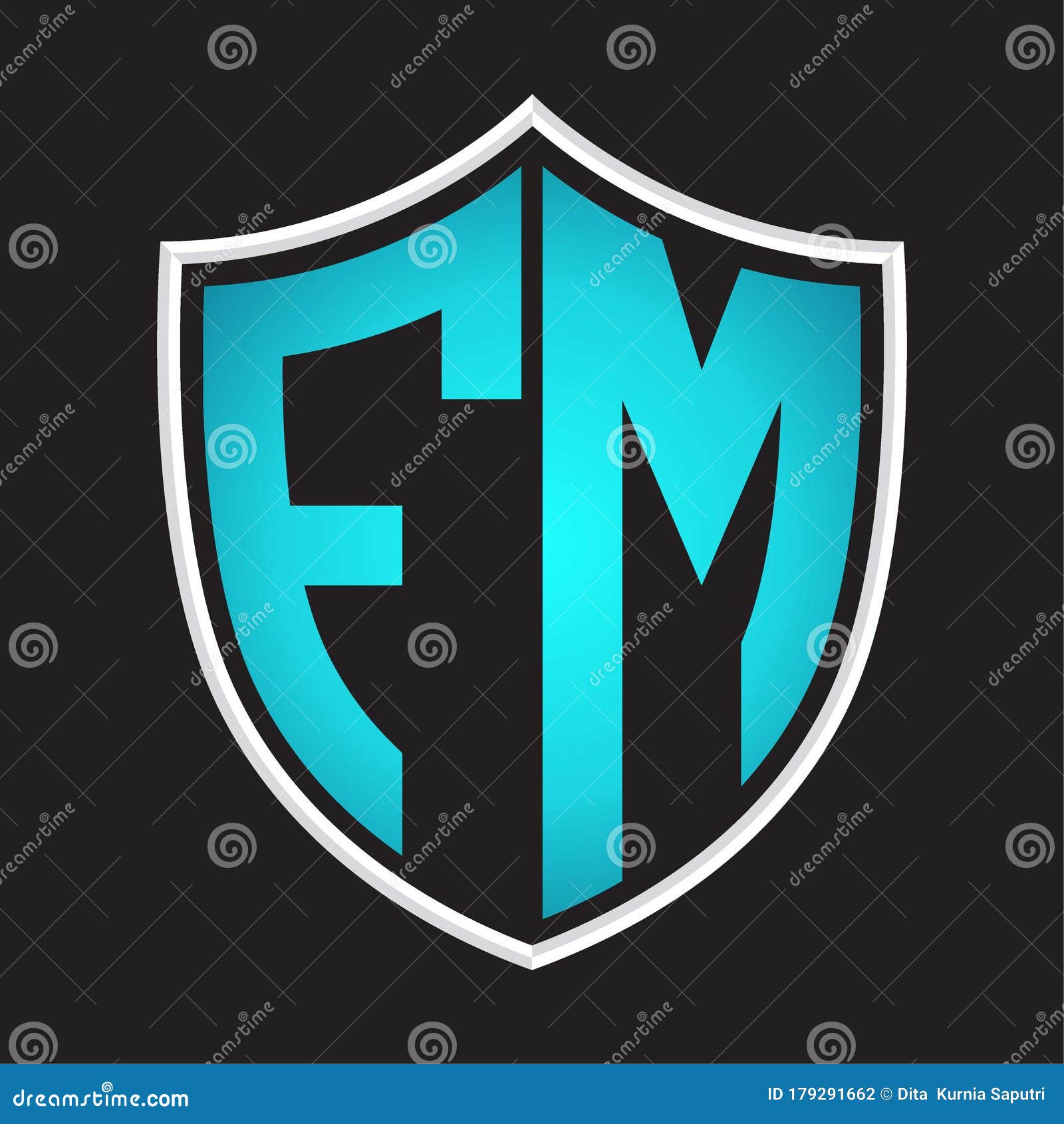 FM Logo Monogram with Shield Shape Isolated Blue Colors on Outline ...