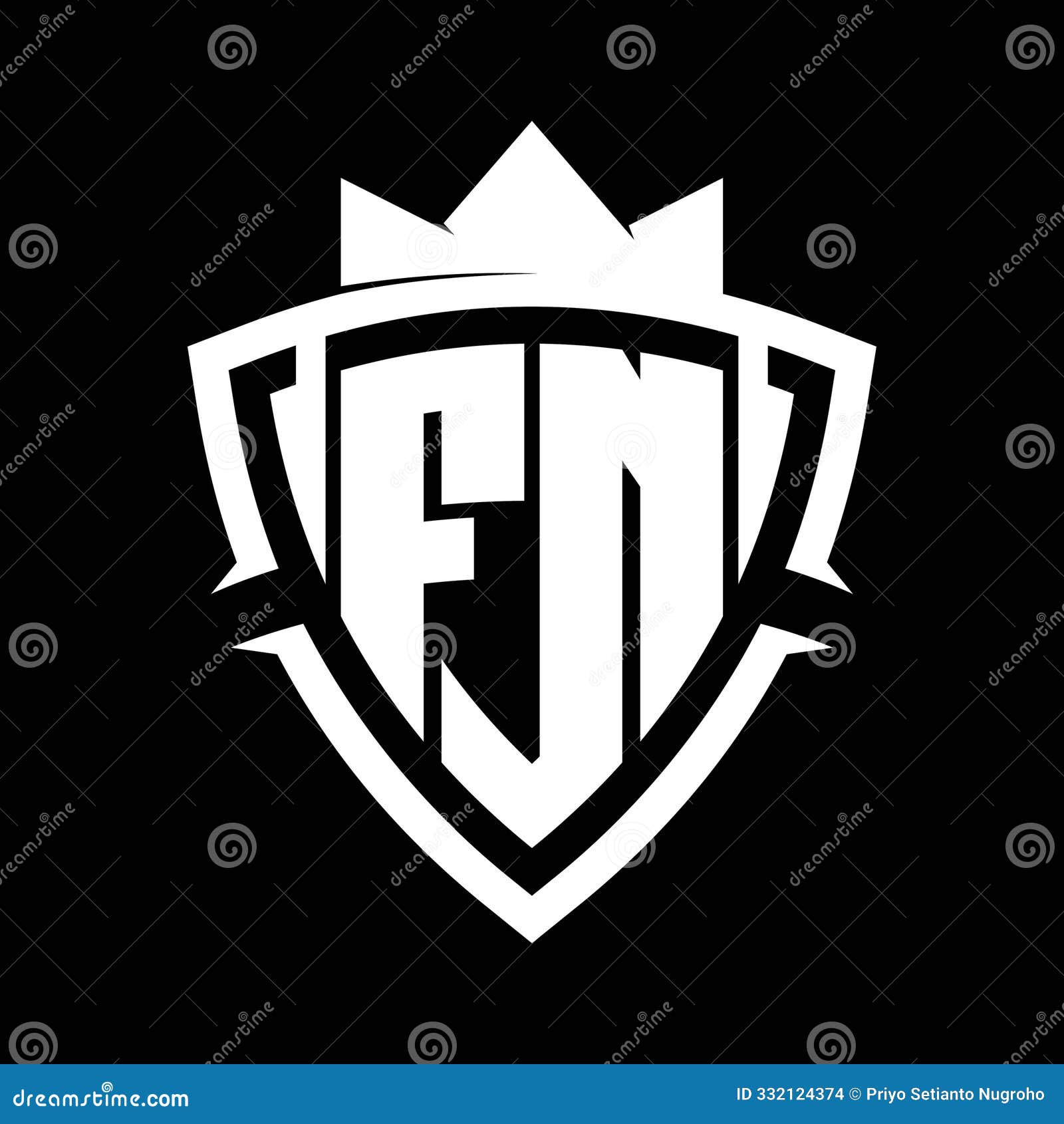 FN Letter Monogram with Triangle Curve Shield Shape with Crown White ...