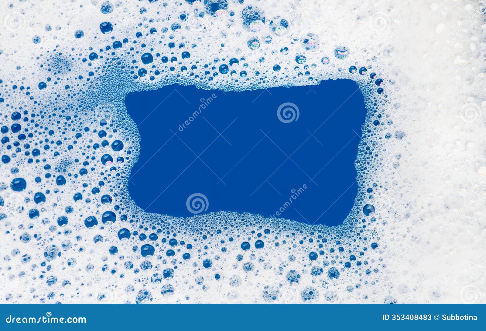 Foam Background. Liquid Soap Bubbles, Frame Made of Froth Bubbles, on Blue Backdrop Stock Image ...