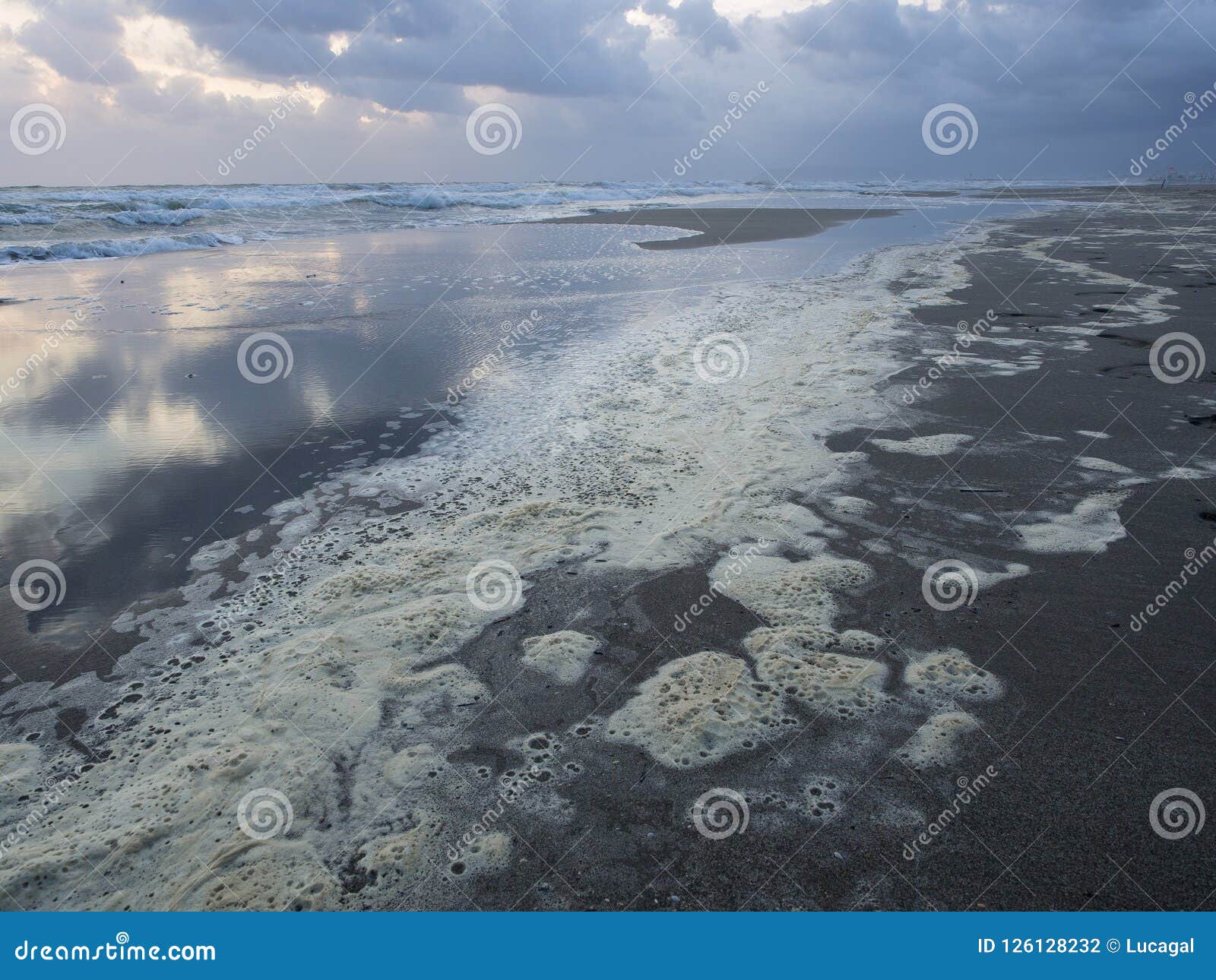 Foam Caused by Pollution of the Ocean on the Beach Stock Photo - Image ...