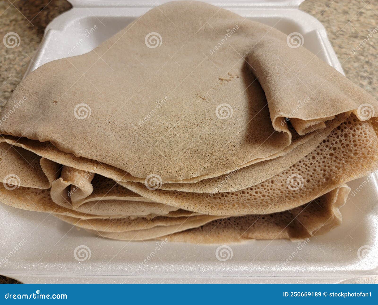 Foam Container with Stack of Ethiopian Bread Called Injera Stock Image ...